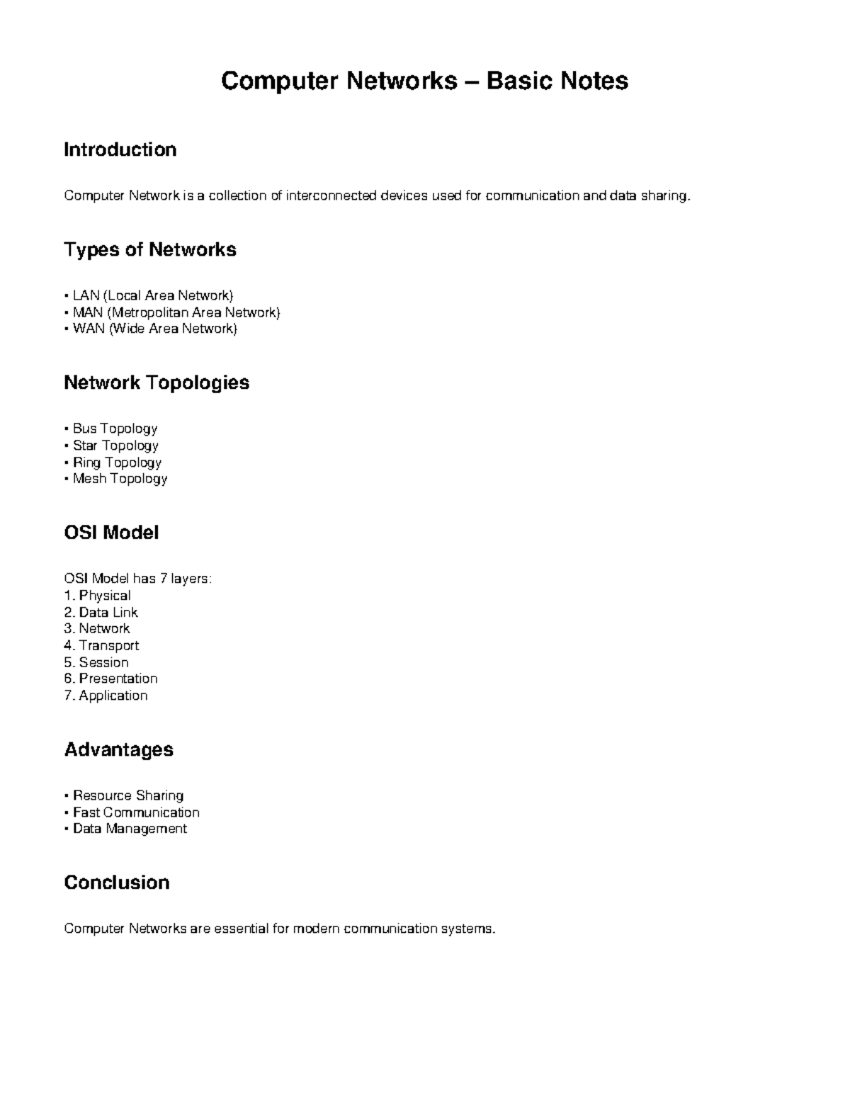 Computer Networks Notes - Computer Networks – Basic Notes Introduction ...