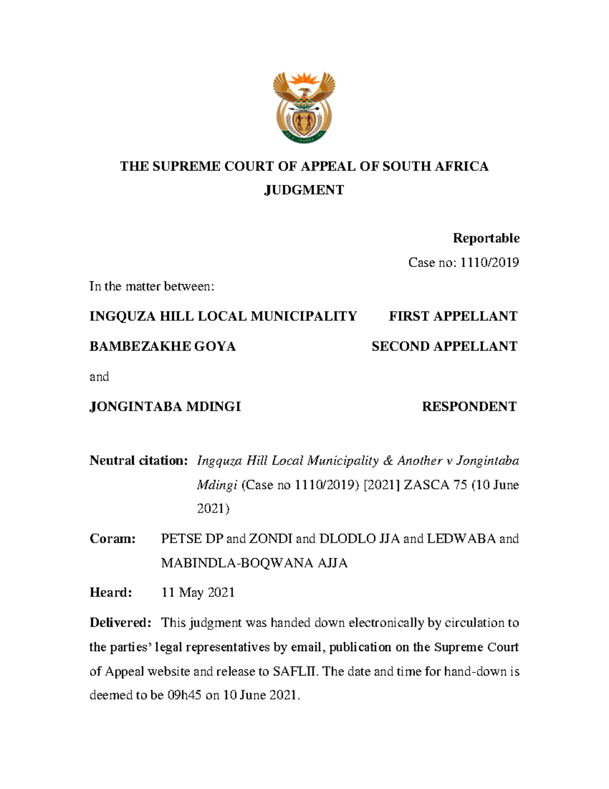 Ingquza Hill Local Municipality v Mdingi: SCA Judgment Analysis (Case ...