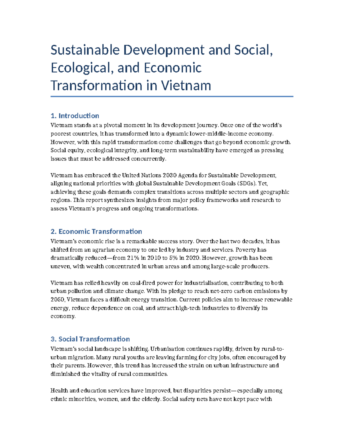 Sustainable Development Transformation in Vietnam: A Comprehensive ...