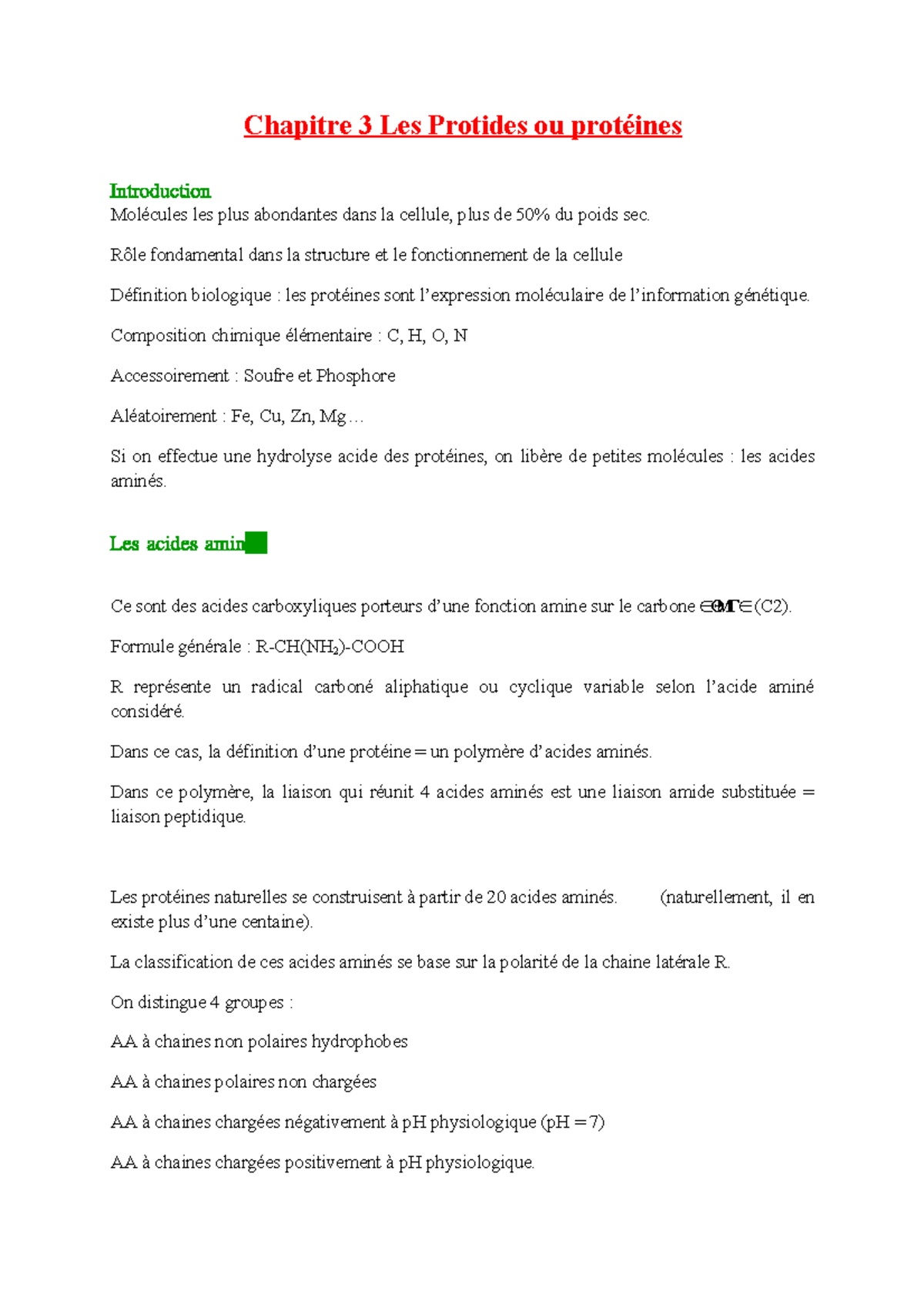 Chapitre 3 : Les Protides - Structure et Fonction des Protéines - Studocu