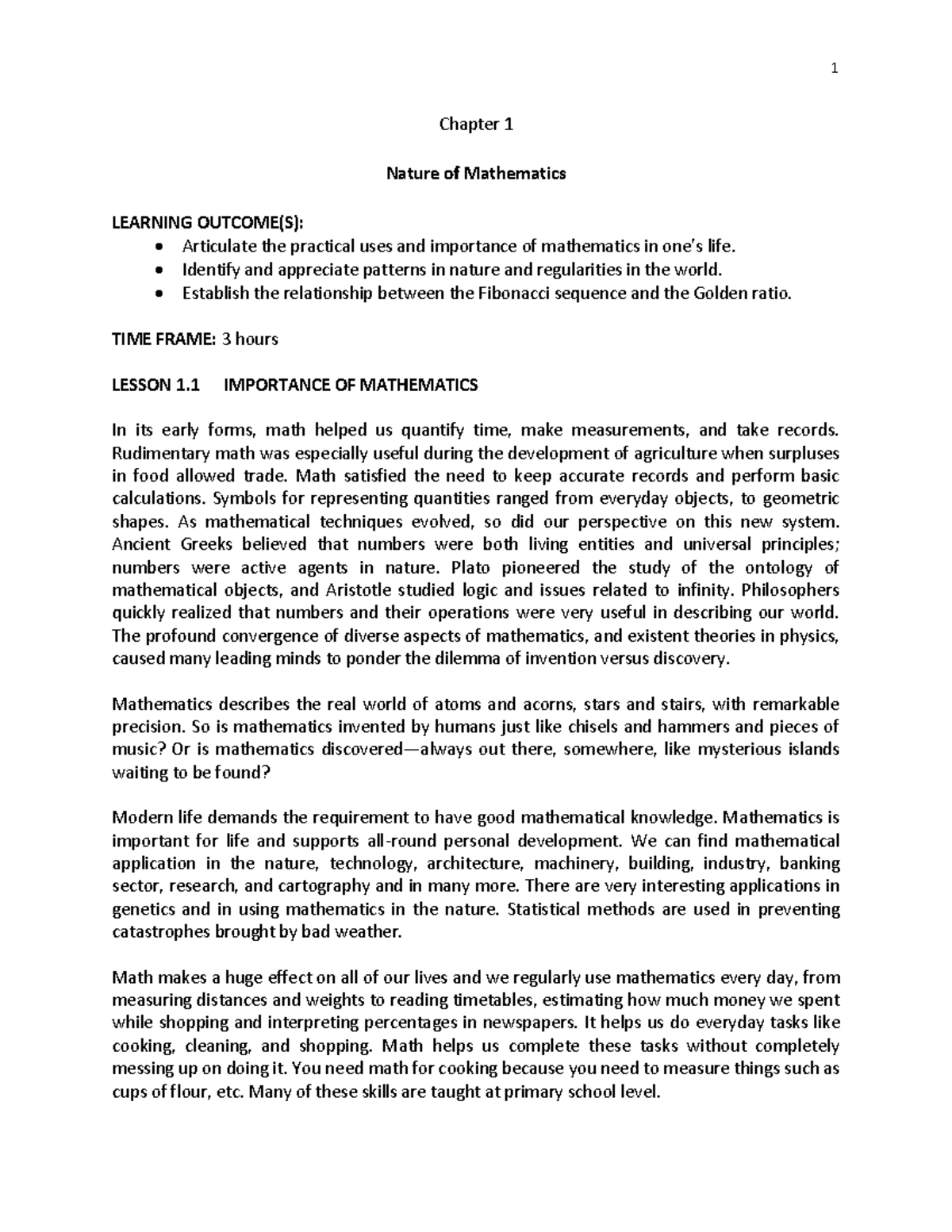 MAT 101 Chapter 1: The Nature and Importance of Mathematics - Studocu