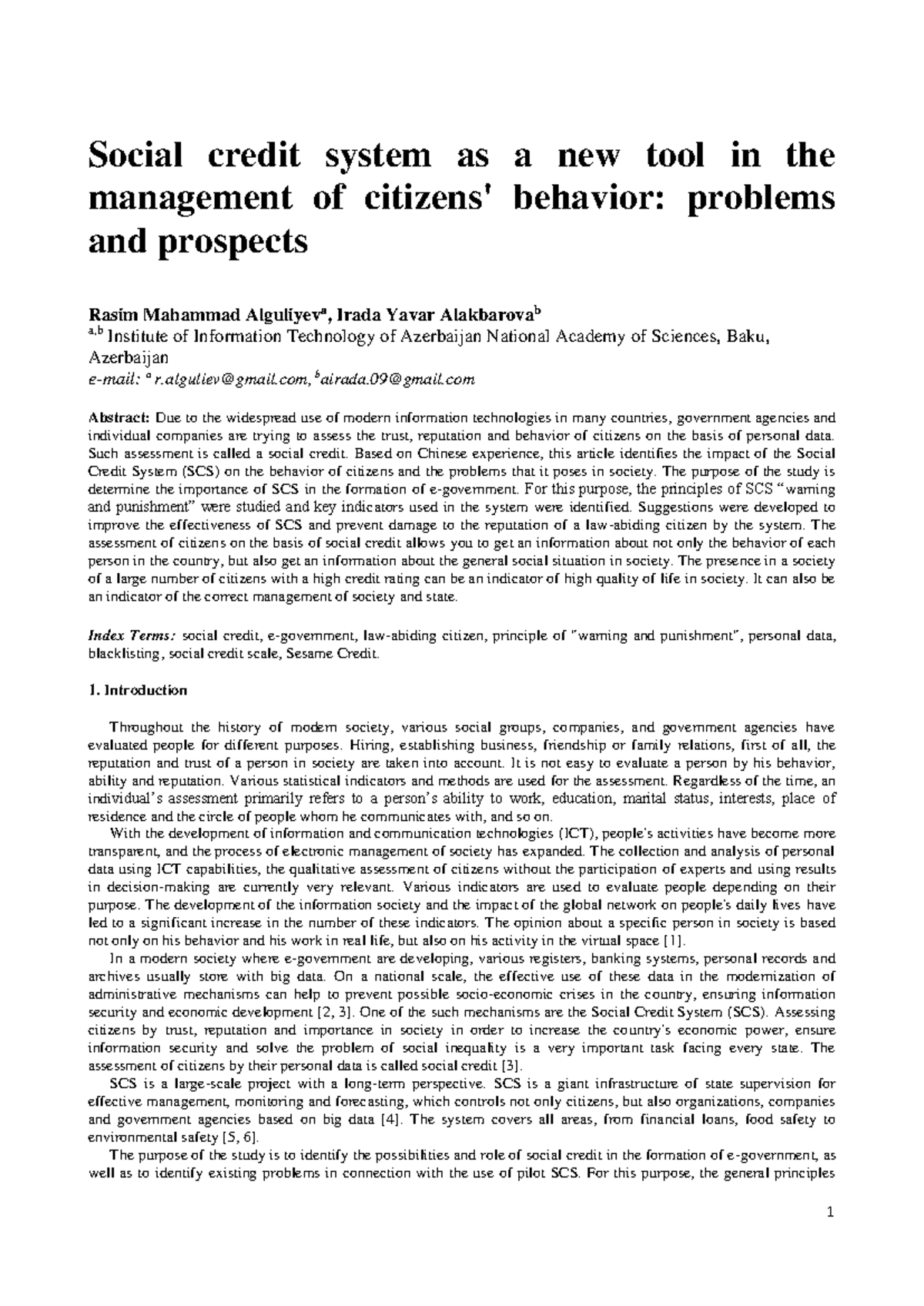 Social Credit System as a Tool for Behavior Management: Issues ...