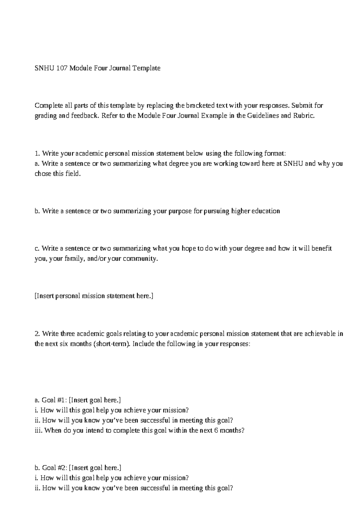 SNHU 107 Module Four Journal Template - SNHU 107 Module Four Journal ...