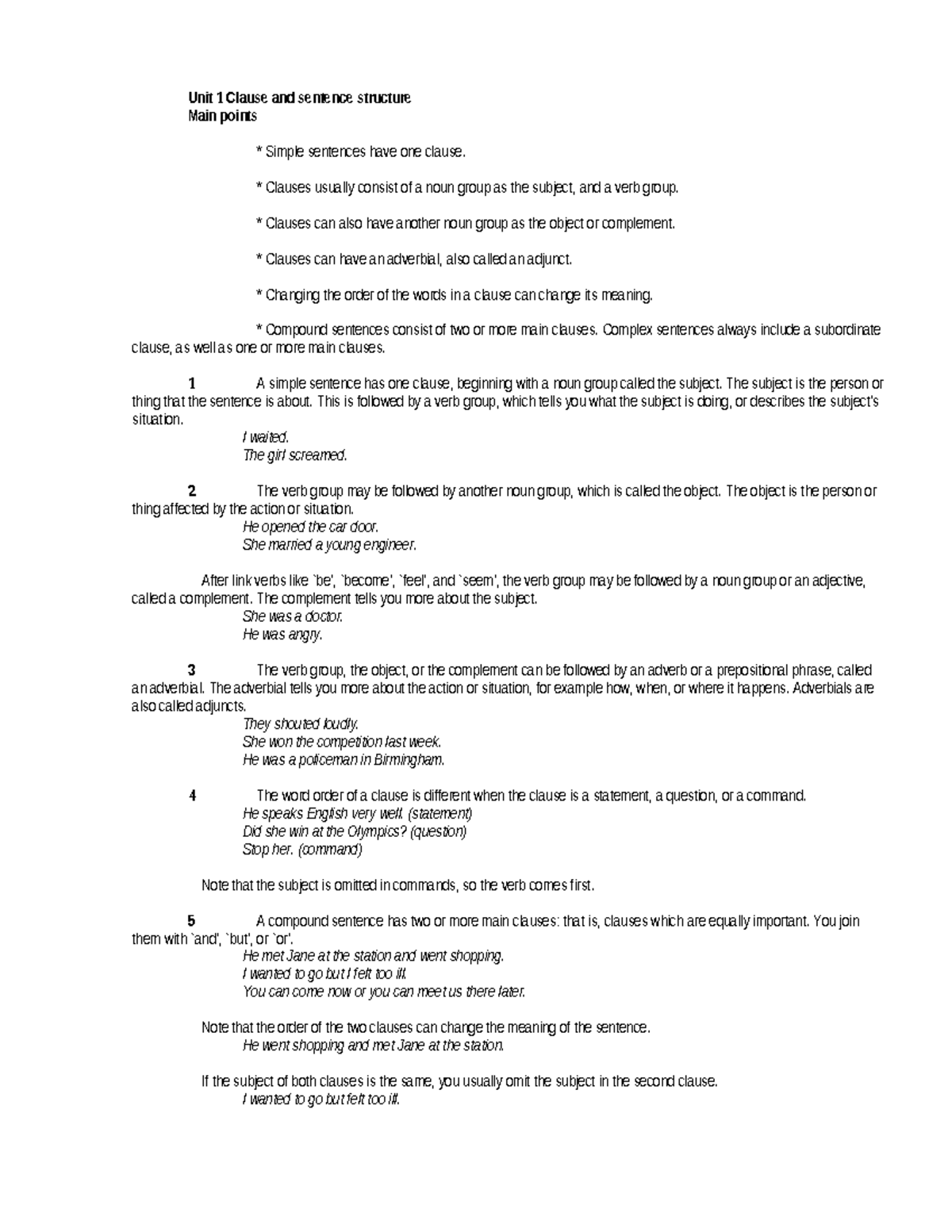 Unit 1-16 Overview of English Grammar Concepts in Collins Cobuild - Studocu