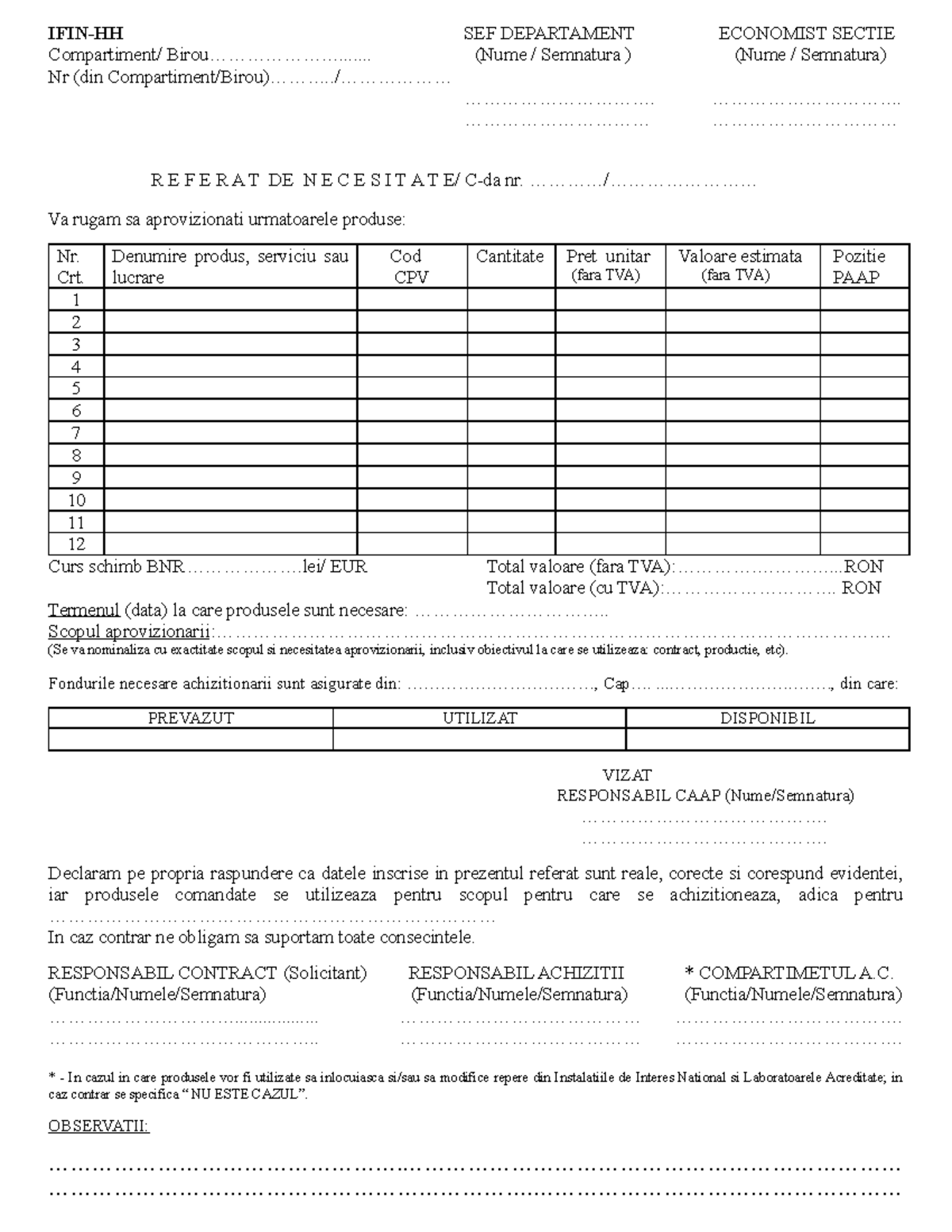 Referat de Necesitate IFIN-HH - Model Complet și Instrucțiuni - Studocu