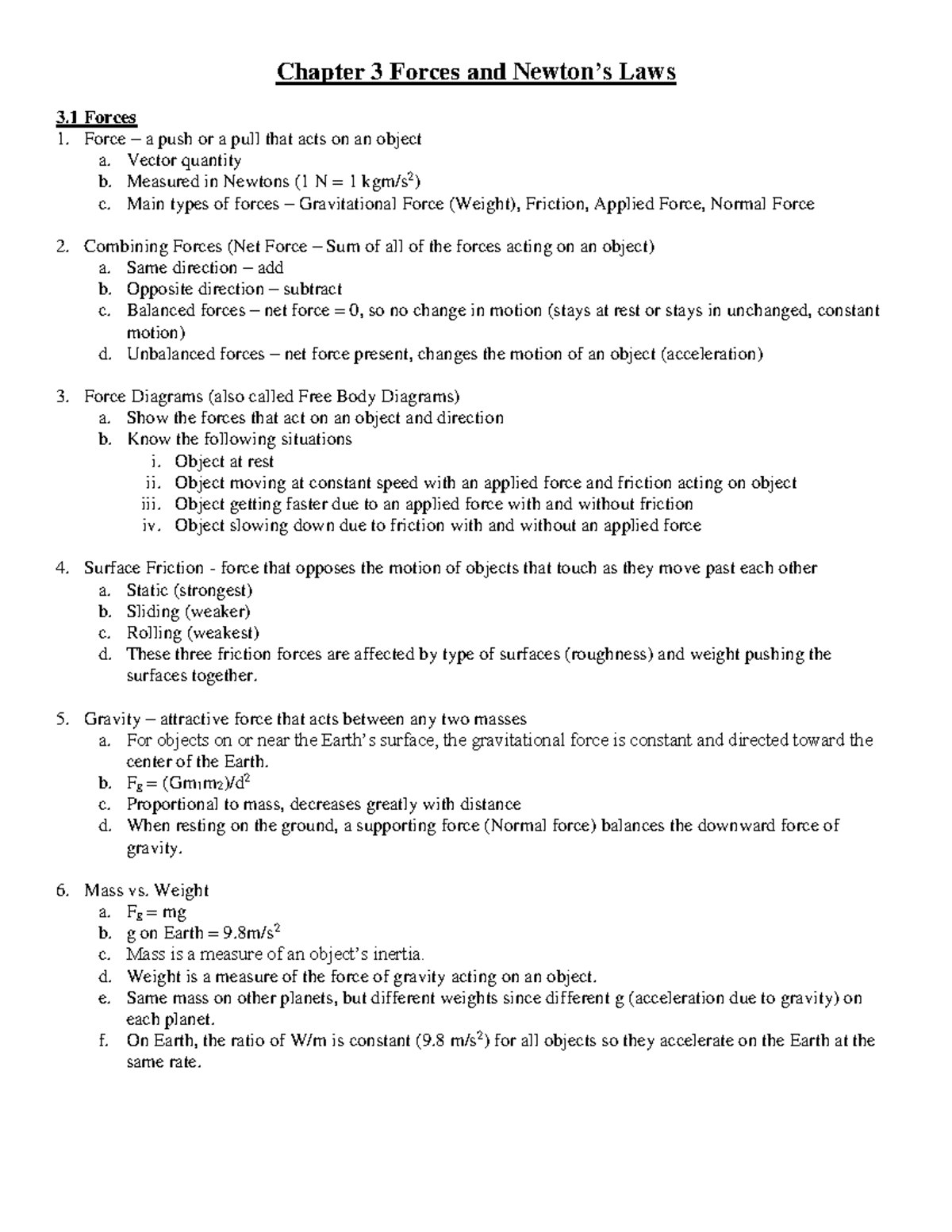 Ch. 3 Forces & Newton's Laws Study Guide for Physics 101 - Studocu
