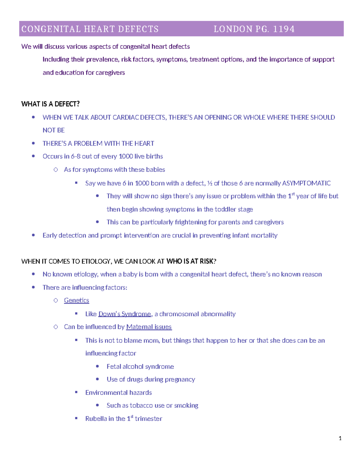 2025 Peds Congenital Heart Defects - Comprehensive Overview - Studocu
