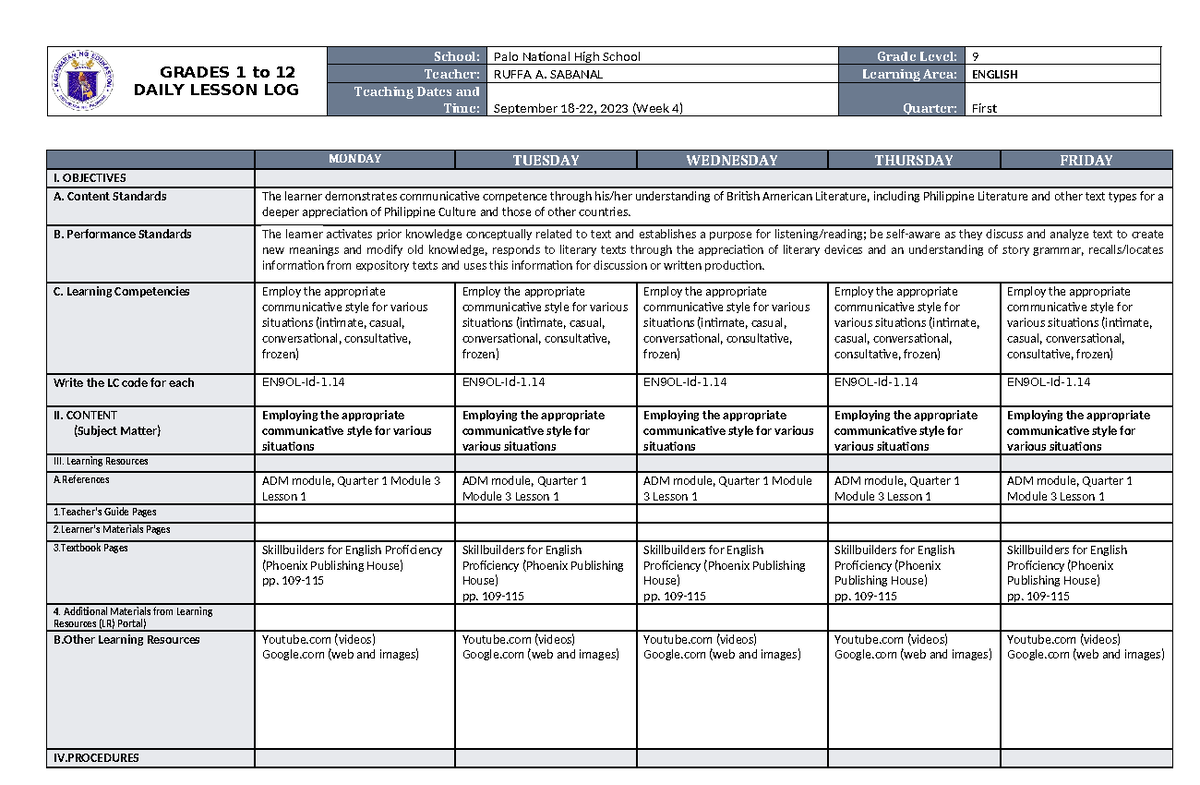 English 9 ADM Module: Week 4 Lesson on Modals and Communication Styles ...