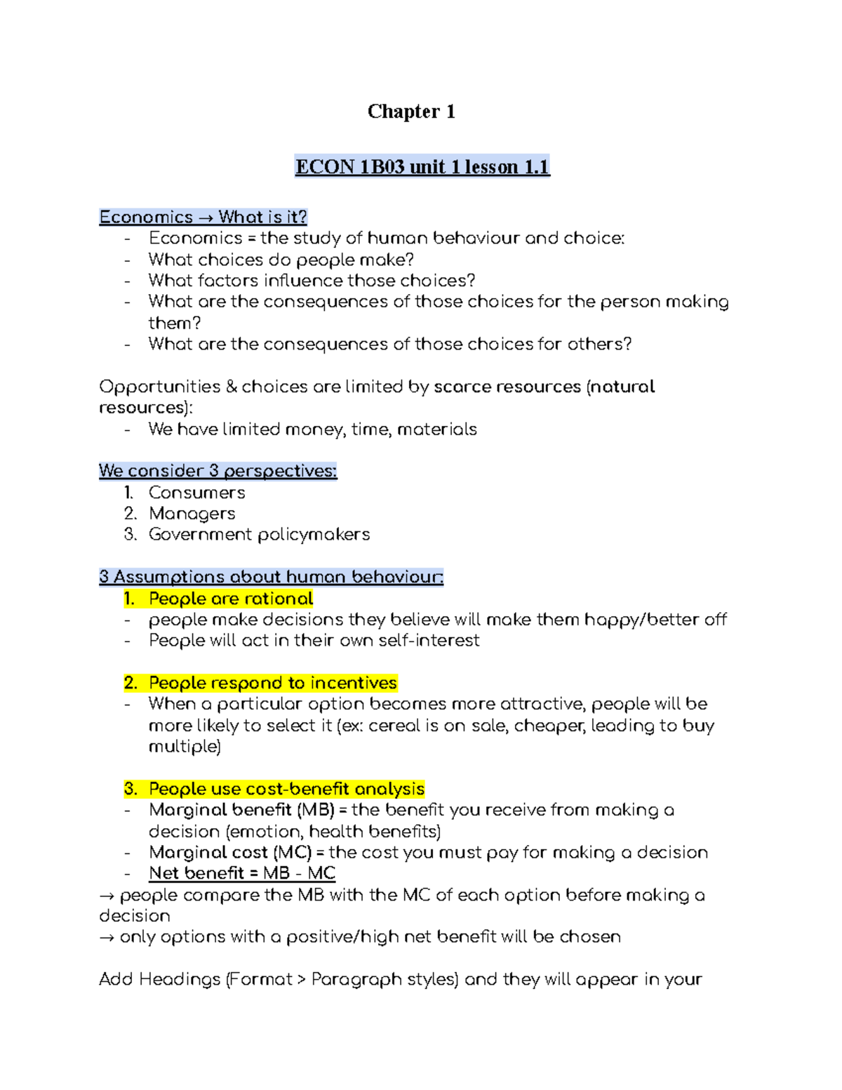 ECON 1B03 Chapter 1: Introduction to Economics and Systems - Studocu