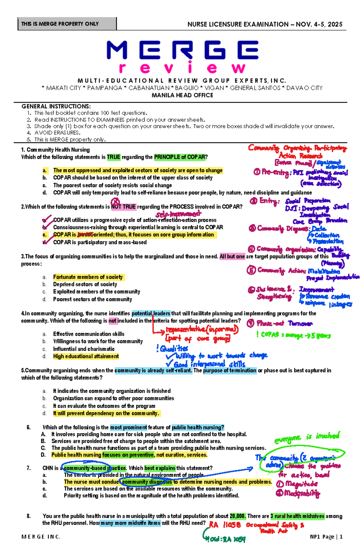 NURSE LICENSURE EXAMINATION NOV. 2025: MERGE PROPERTY REVIEW NP1 - Studocu