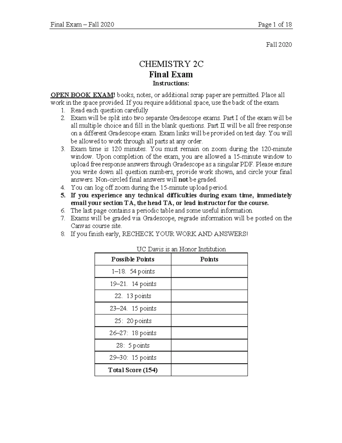 CHEMISTRY 2C Final Exam Spring 2021 Answer Key (SQ2021) - Studocu