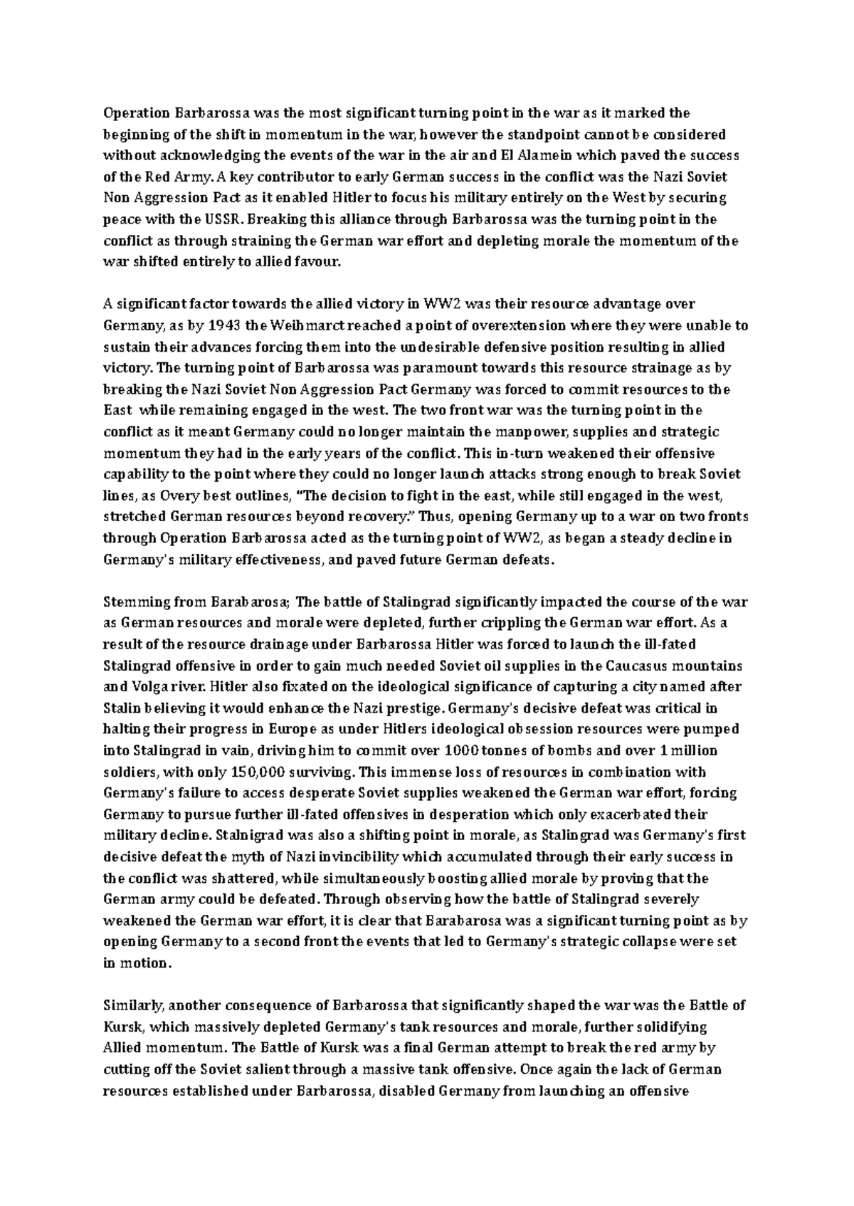 Conflict in Europe: The Turning Point of Operation Barbarossa - Studocu