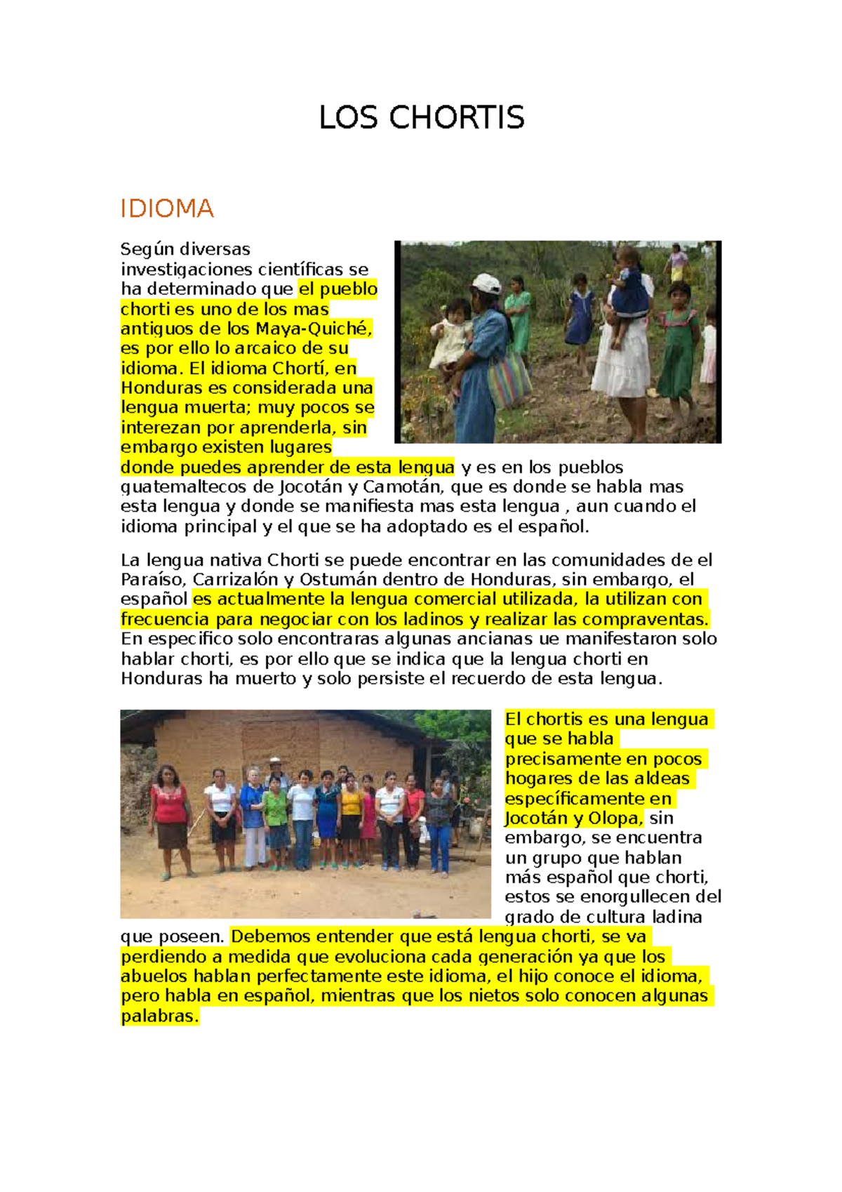 LOS Chortis: Idioma y Religión de la Cultura Maya-Quiché - Studocu