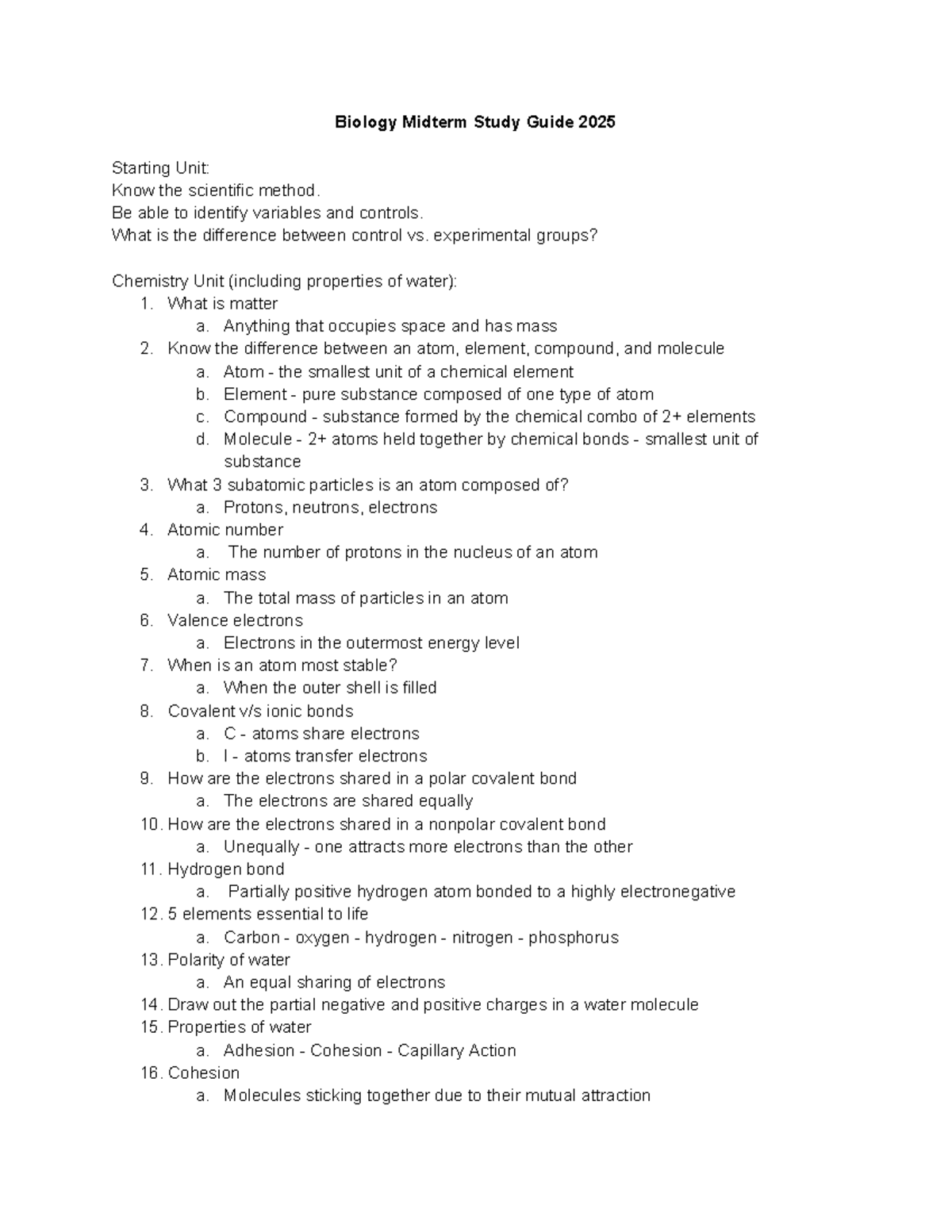 Biology Midterm Study Guide 2025 - Key Concepts and Topics - Biology Midterm Study Guide 2025 ...