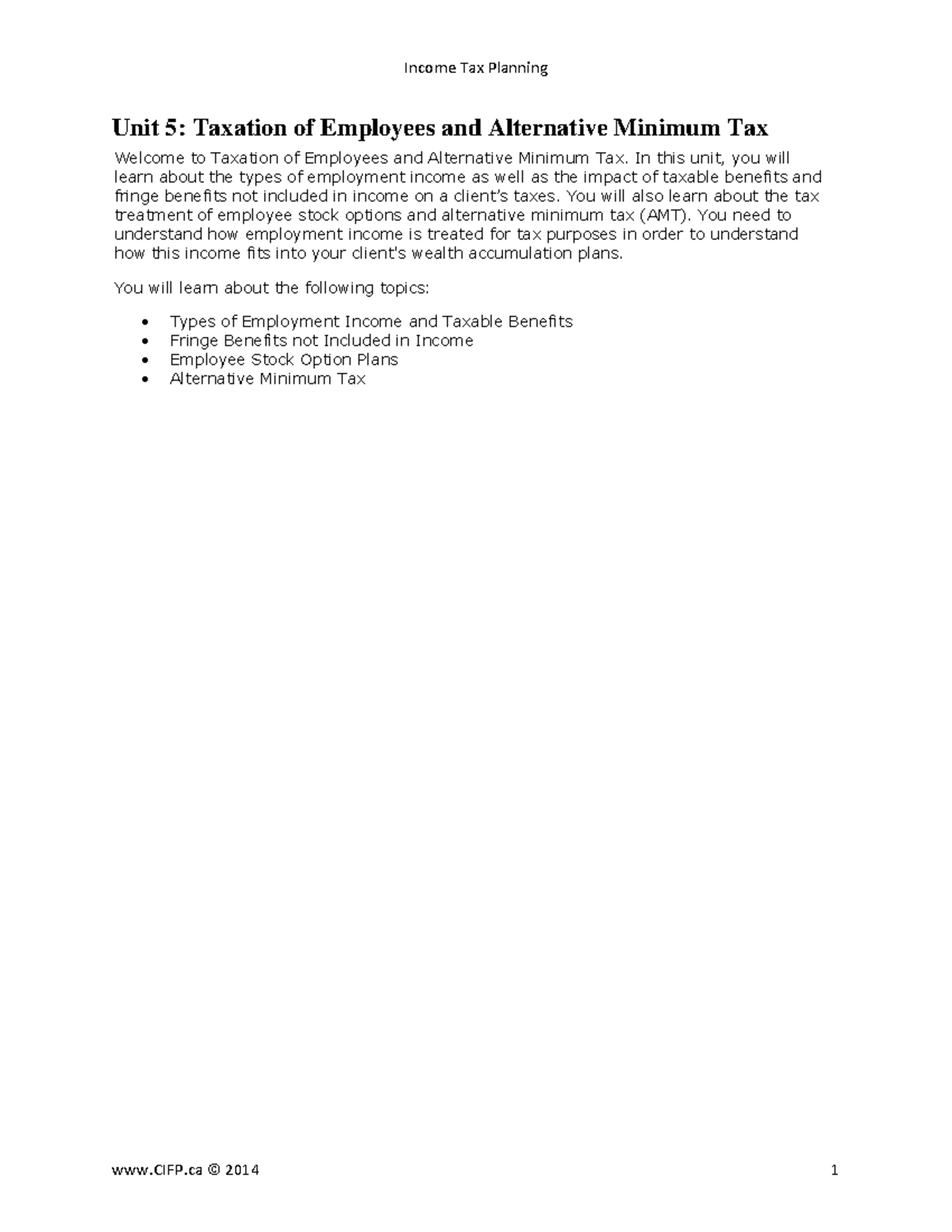 Unit 5 - entire unit 5 text - Income Tax Planning Unit 5: Taxation of ...