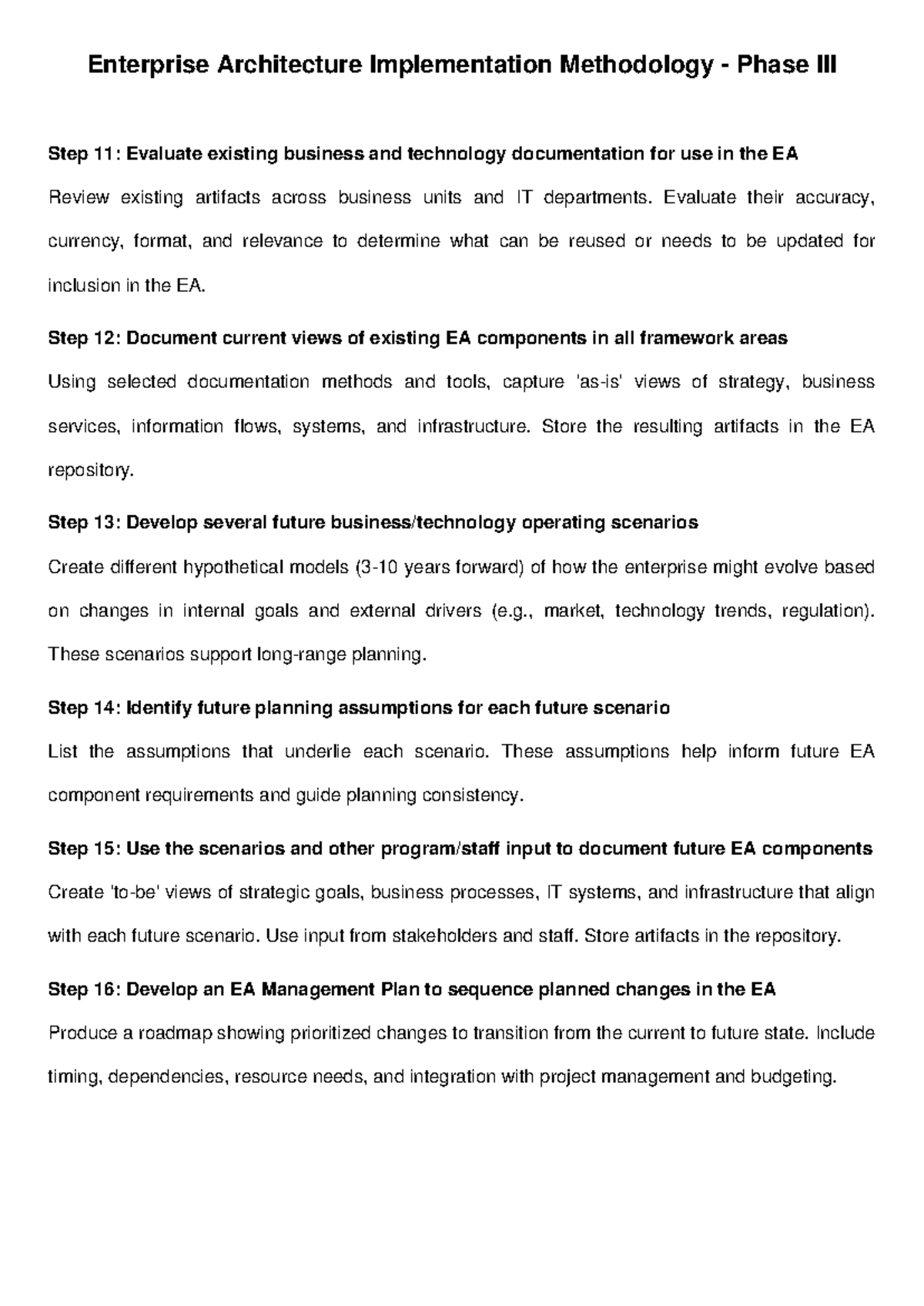 EA Phase 3 Summary: Methodology Steps for Enterprise Architecture 413 ...