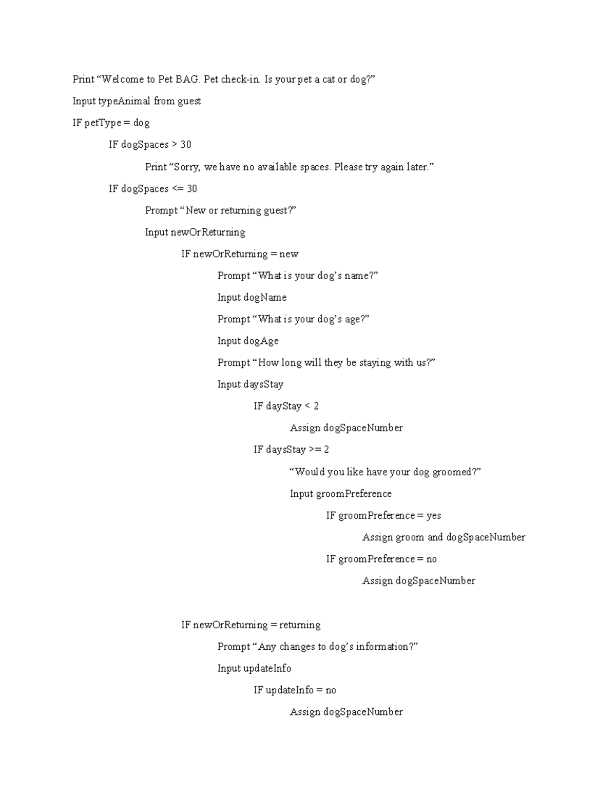 Pet BAG Check-In Process: Pseudocode and Flowchart Guide - Studocu