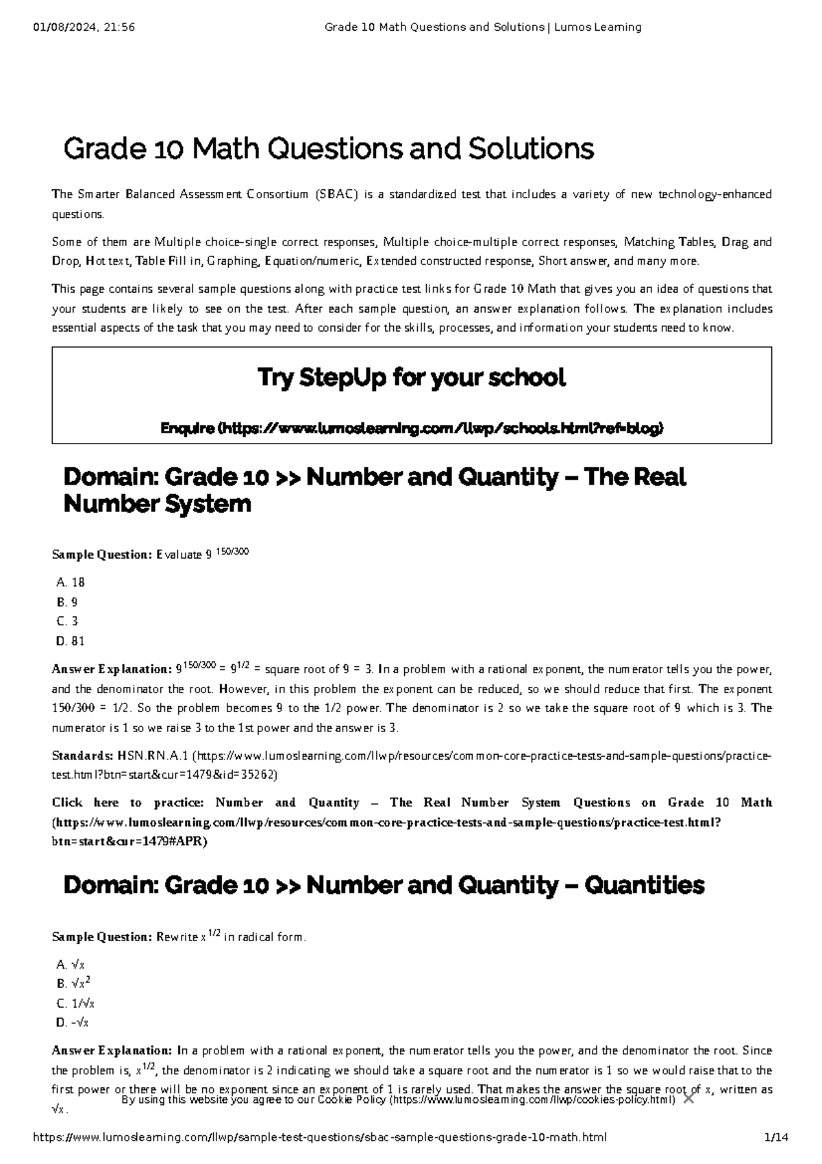 Grade 10 Math Exam Qs & Answer Explanations - Lumos Learning - Studocu