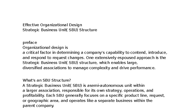 Effective Organizational Design: Understanding SBU Structure - Studocu