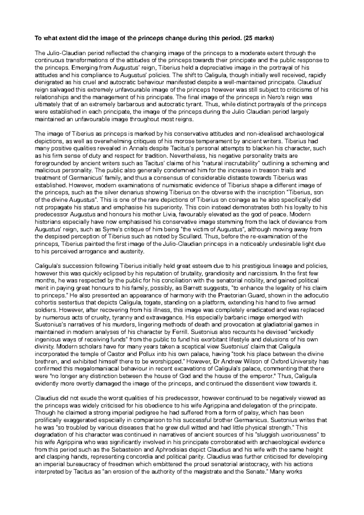 Changing Image of the Princeps in Julio-Claudian Era: 25 Marks Essay ...