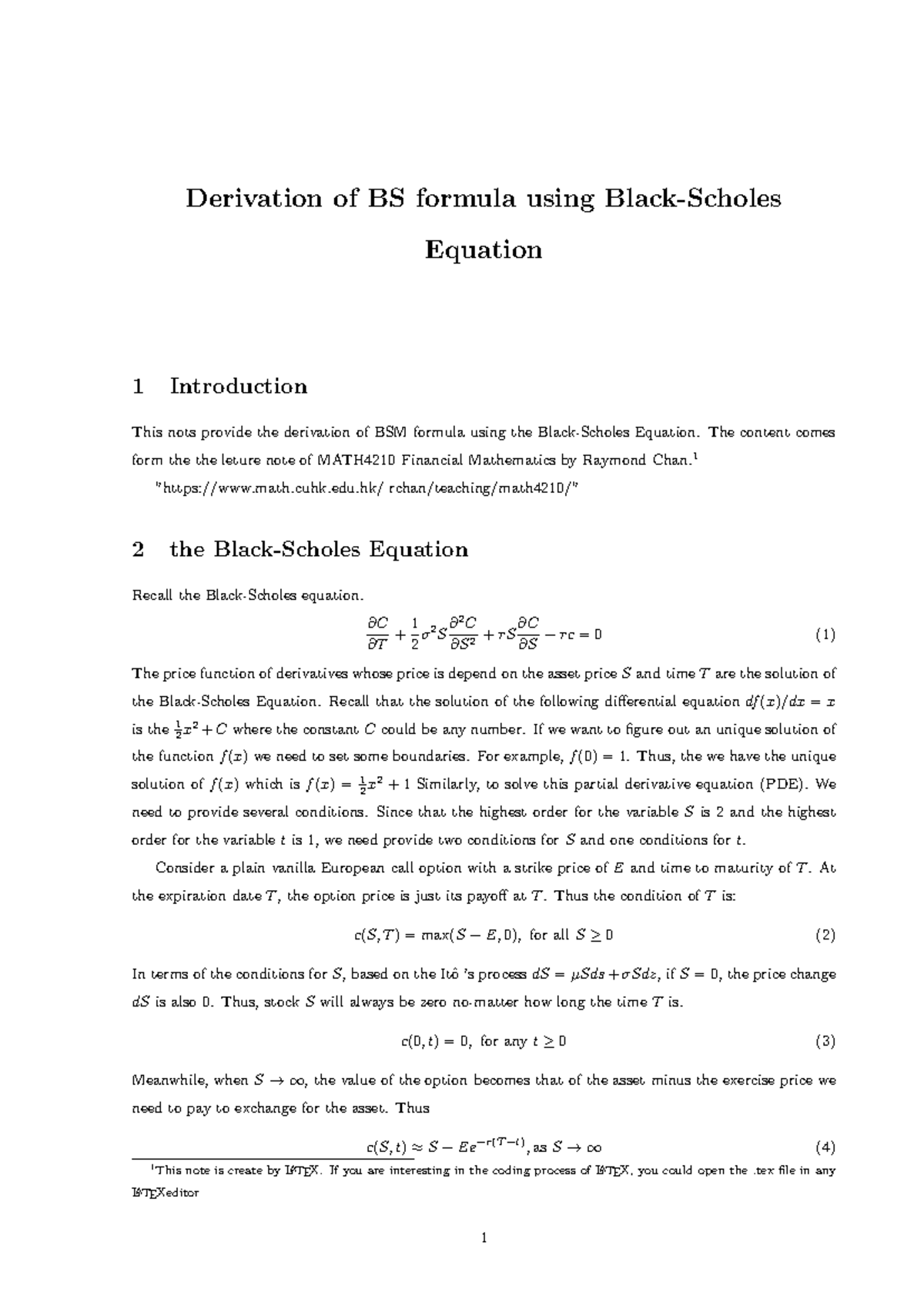 Derive BSM using Black Equation - Derivation of BS formula using Black ...