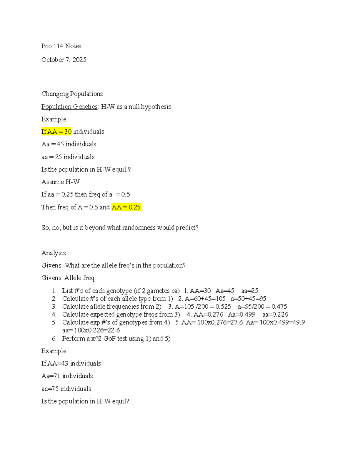 Bio 114 Notes: Hardy-Weinberg Equilibrium & Population Genetics ...