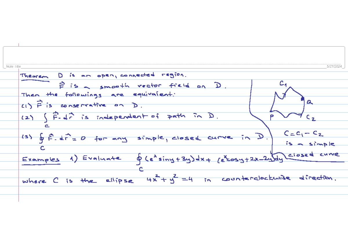 Math 101: Theorems on Conservative Vector Fields and Connected Regions - Studocu