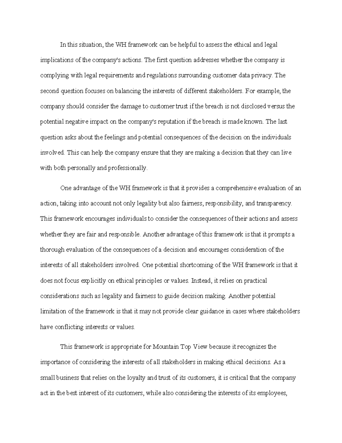 5-2 Project Two Submission: Ethical Assessment Using WH Framework - Studocu