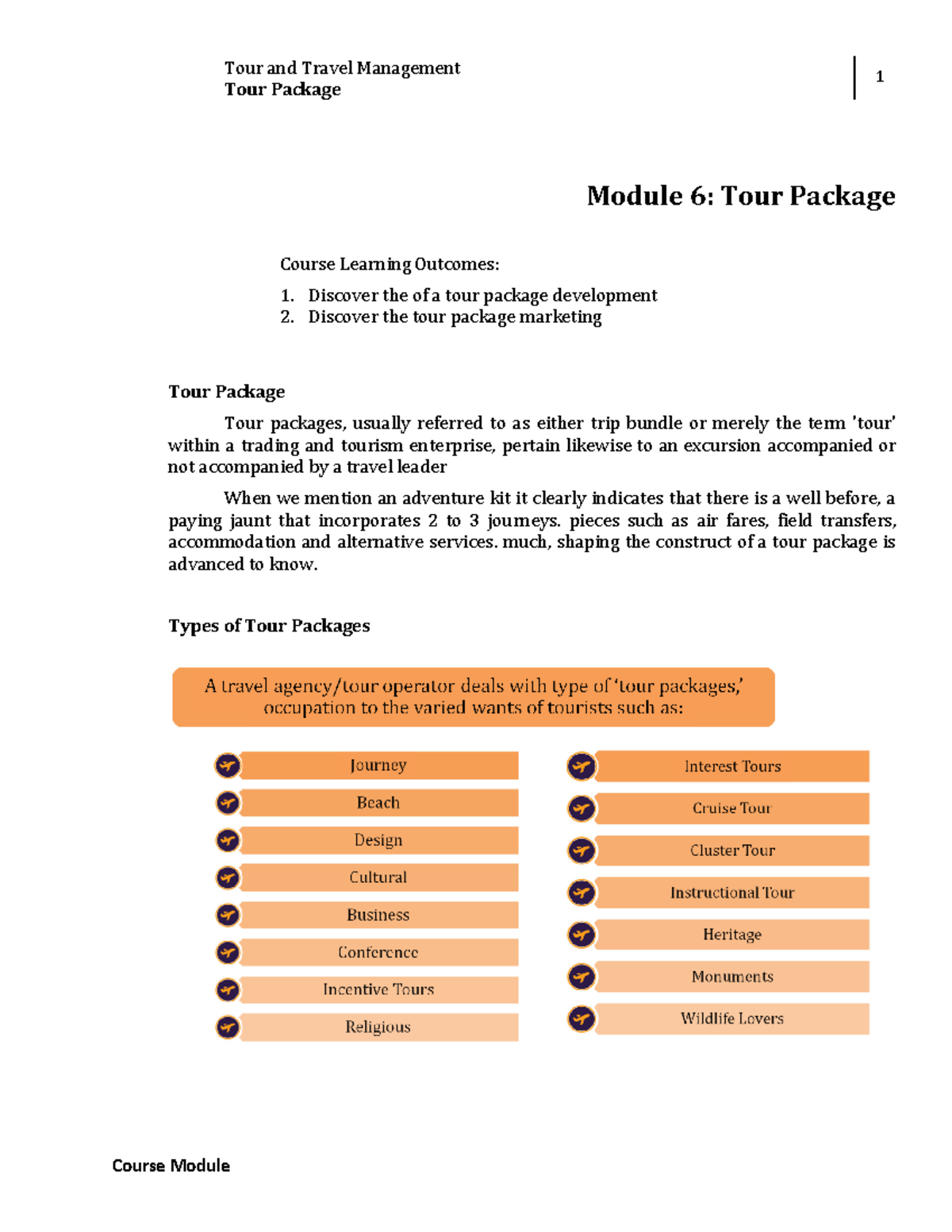 Module 6 Tour Package - WEEKS REVIEWER - Tour Package 1 Module 6: Tour ...