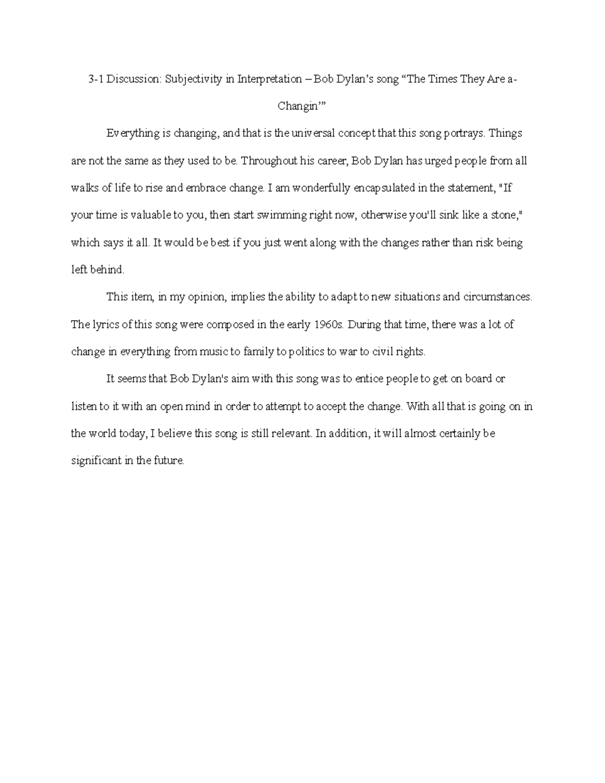 3-1 Discussion - Subjectivity in Interpretation - Bob Dylan ...