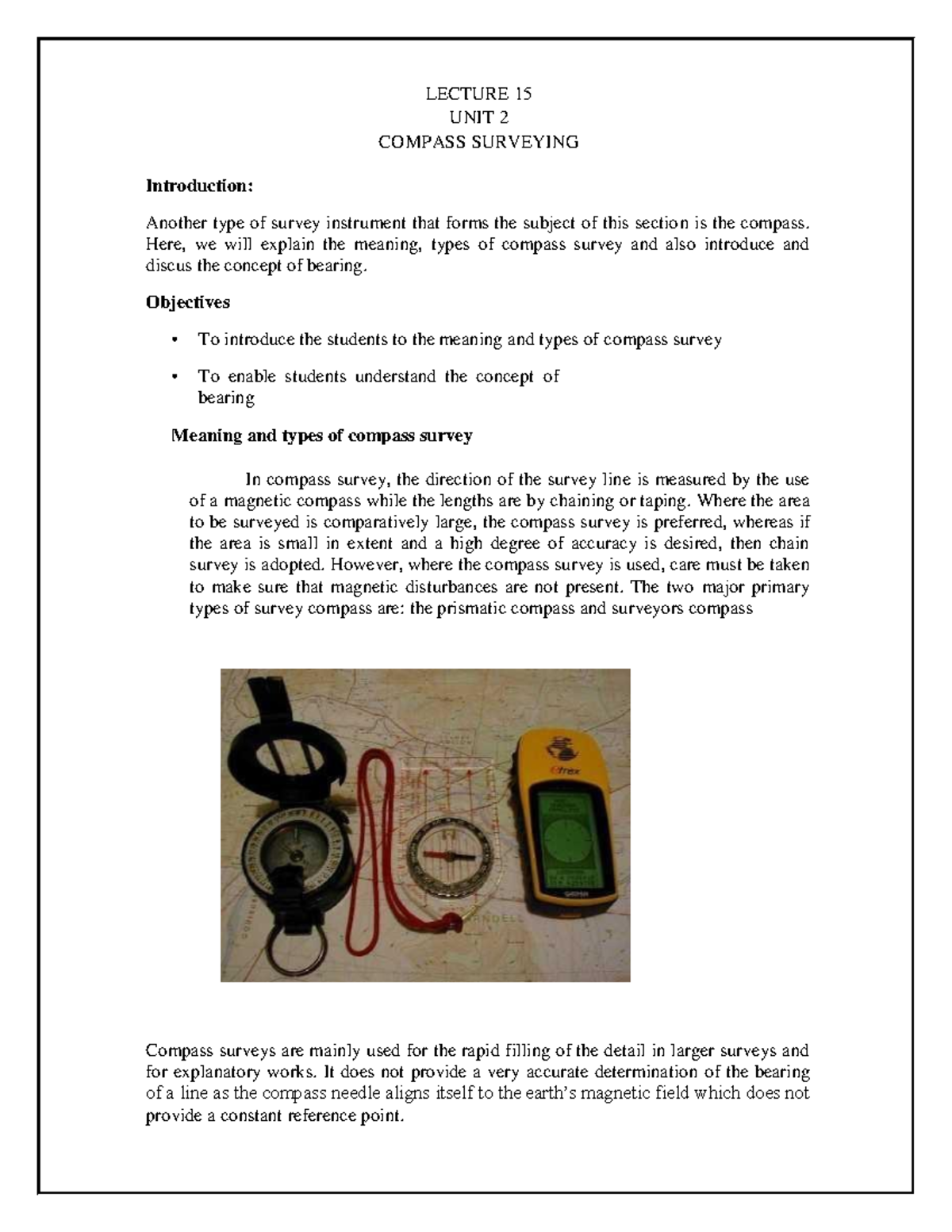 Compass Surveying Techniques: Leveling, Adjustments, and Methods - Studocu