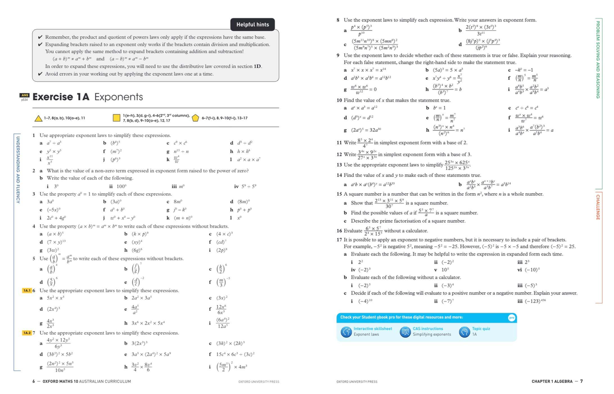 Chp 1 - Algebra Concepts and Exponent Laws for Year 10 - Studocu