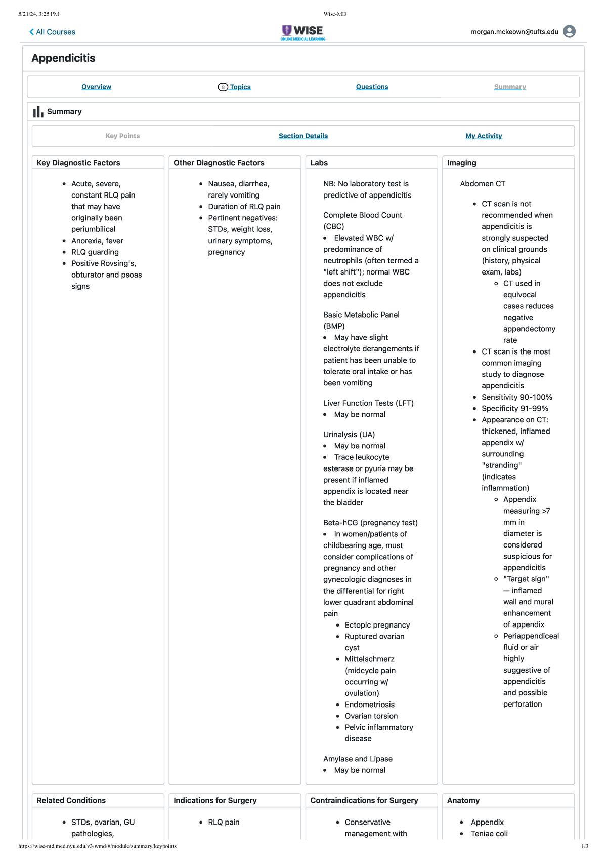 Appendicitis Overview: Key Points & Diagnostic Factors (3:25 PM) - Studocu
