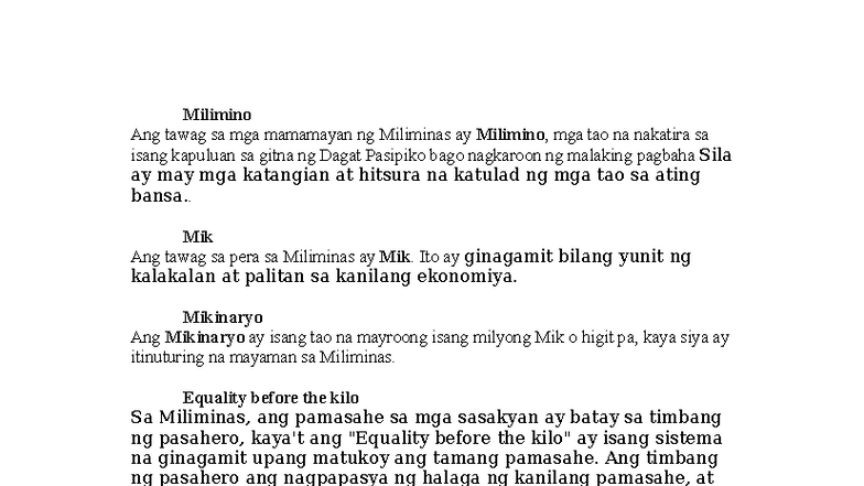 Miliminas - Lecture Notes on Culture, Economy, and Governance - Studocu