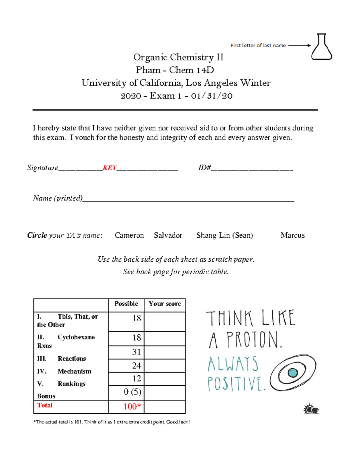 Chem 14D Organic Chemistry II Winter 2020 Exam 1 Practice Key - Studocu