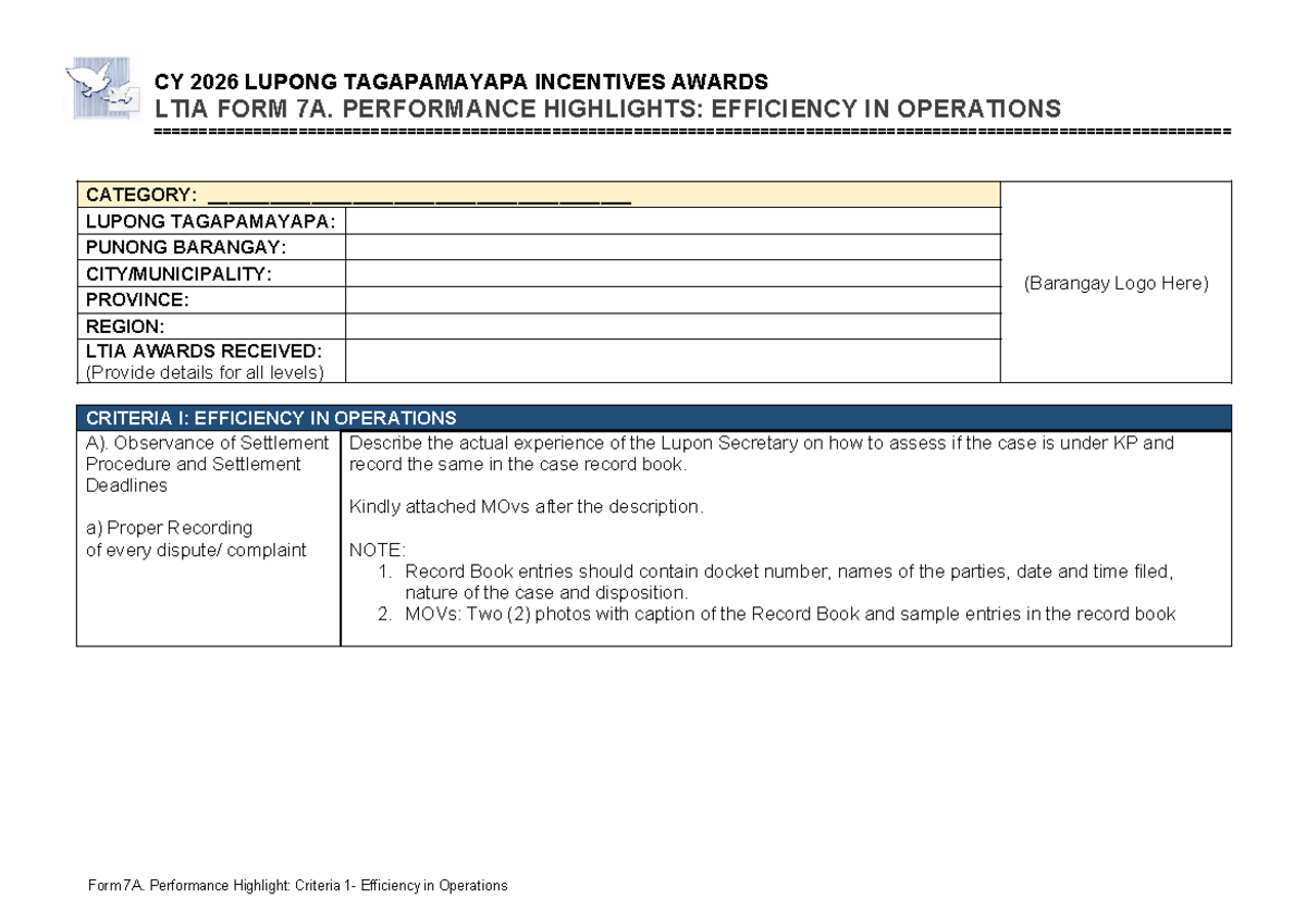 CY 2026 Form 7A: Performance Highlights in Efficiency of Operations ...