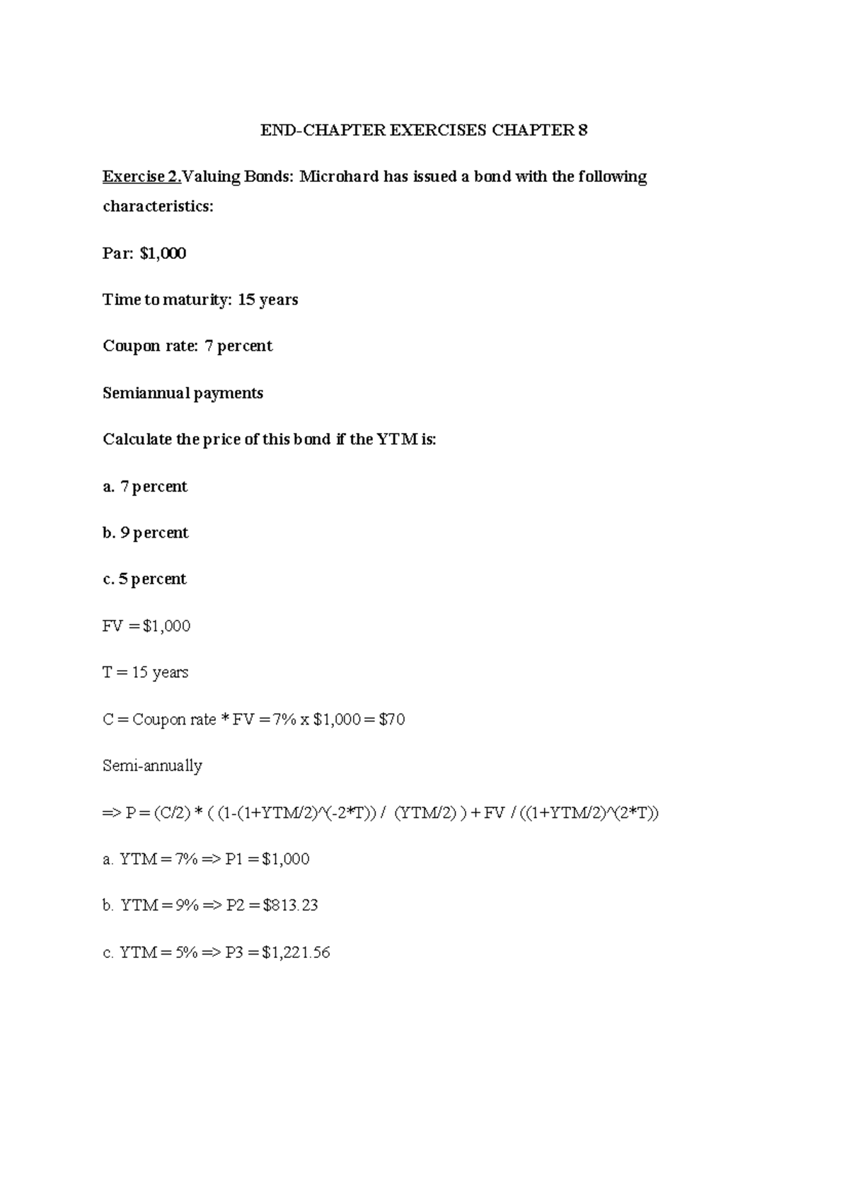 End-Chapter Exercises on Bonds - Finance MGT 404, Chapter 8 - Studocu
