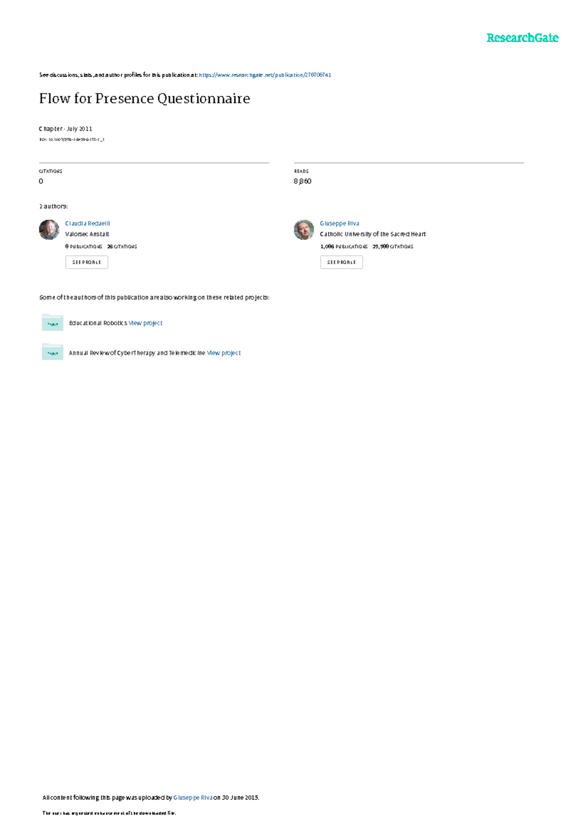 Flow for Presence Questionnaire: Introduction to Measurement ...