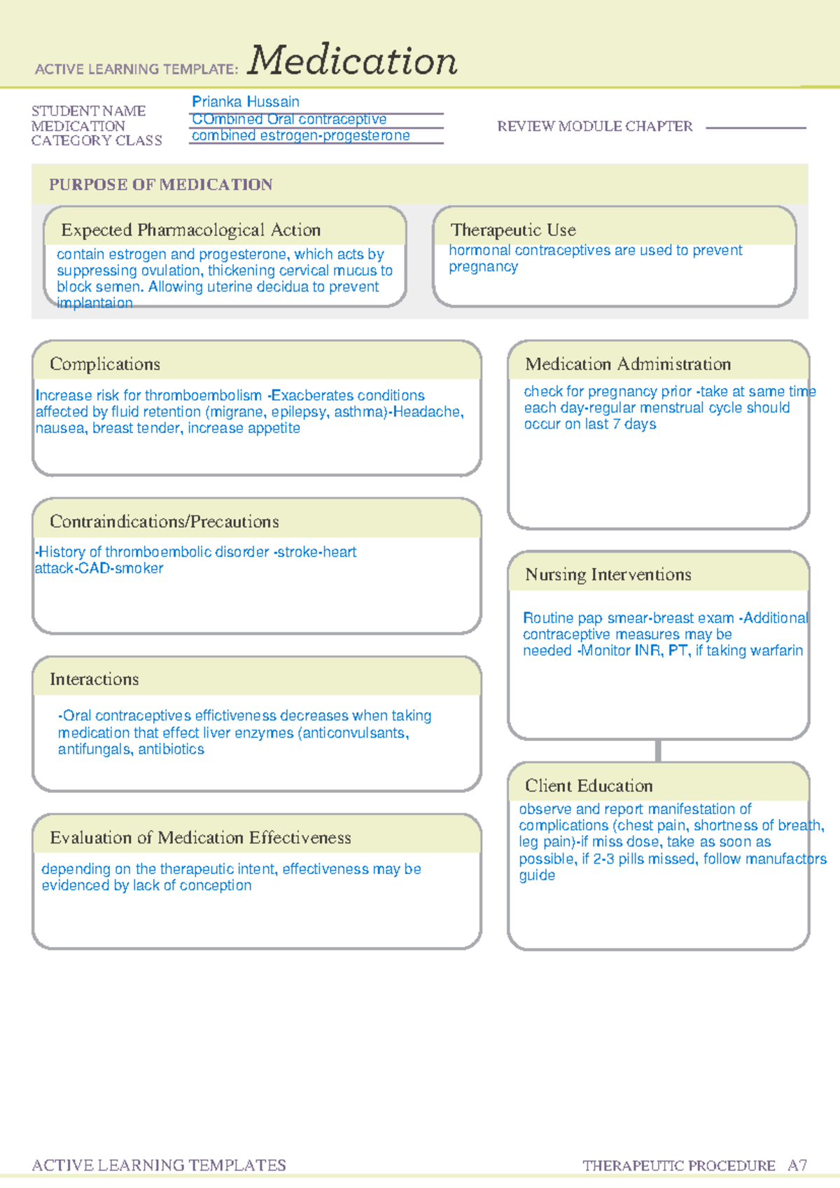 Medication form - n/a - NURS305 - STUDENT NAME MEDICATION REVIEW MODULE ...