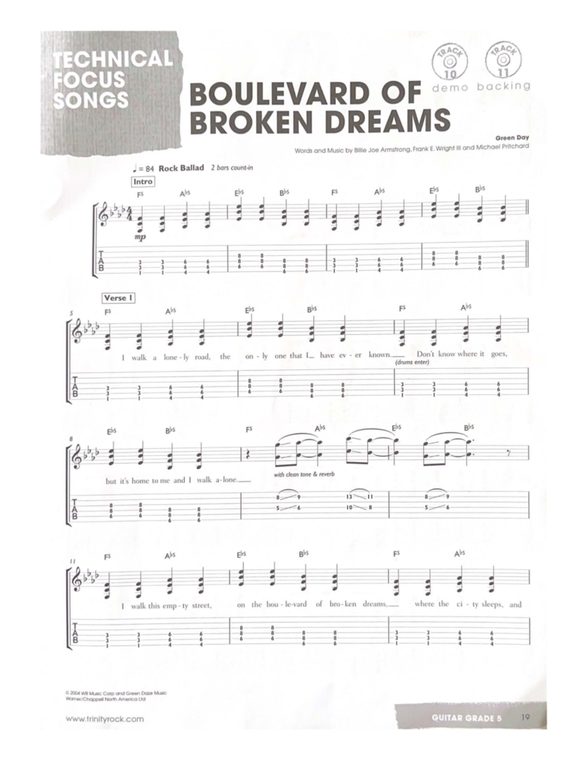 Boulevard of Broken Dreams - Guitar Grade 5 Notes - Studocu