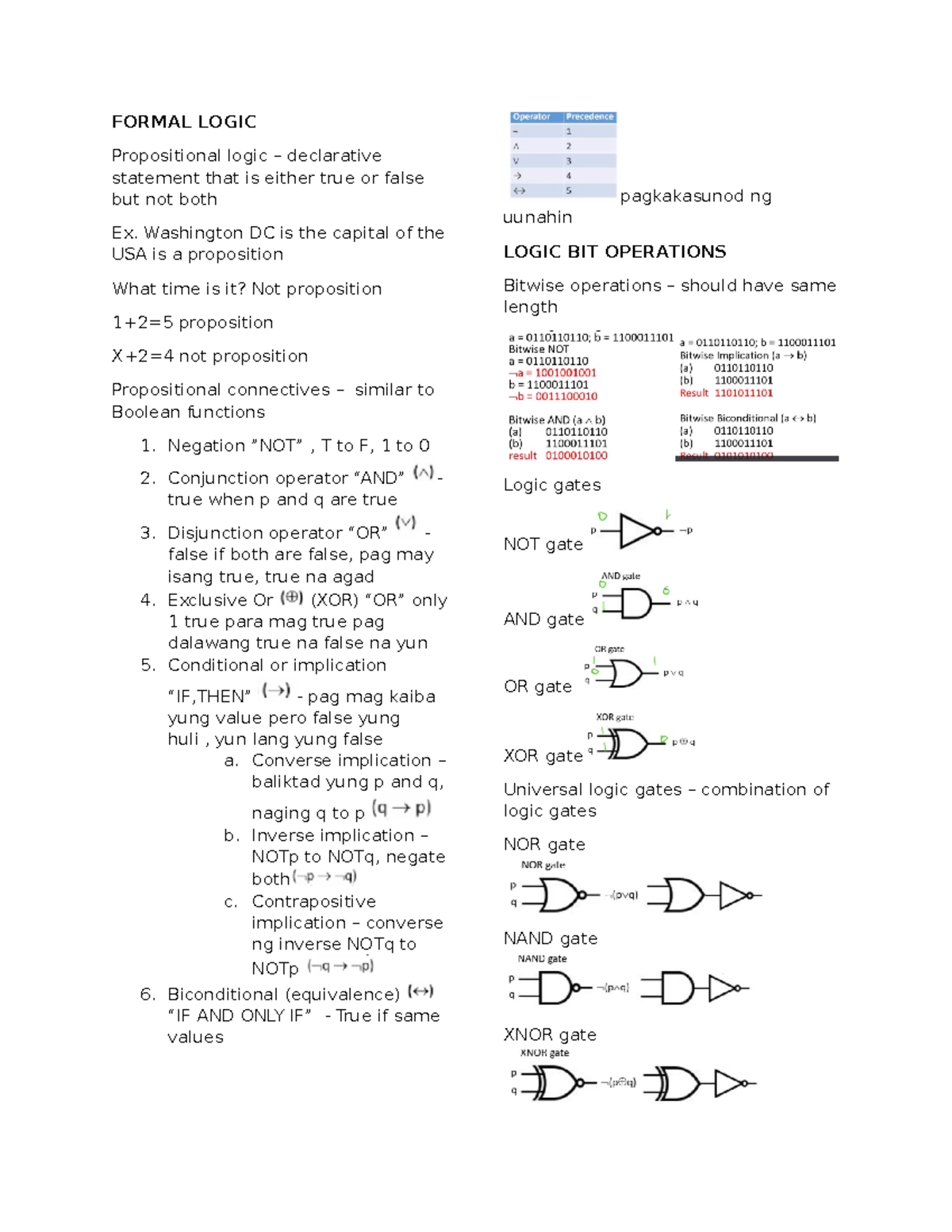 Formal Logic Notes: Propositional Logic & Logic Gates (CO2) - Studocu
