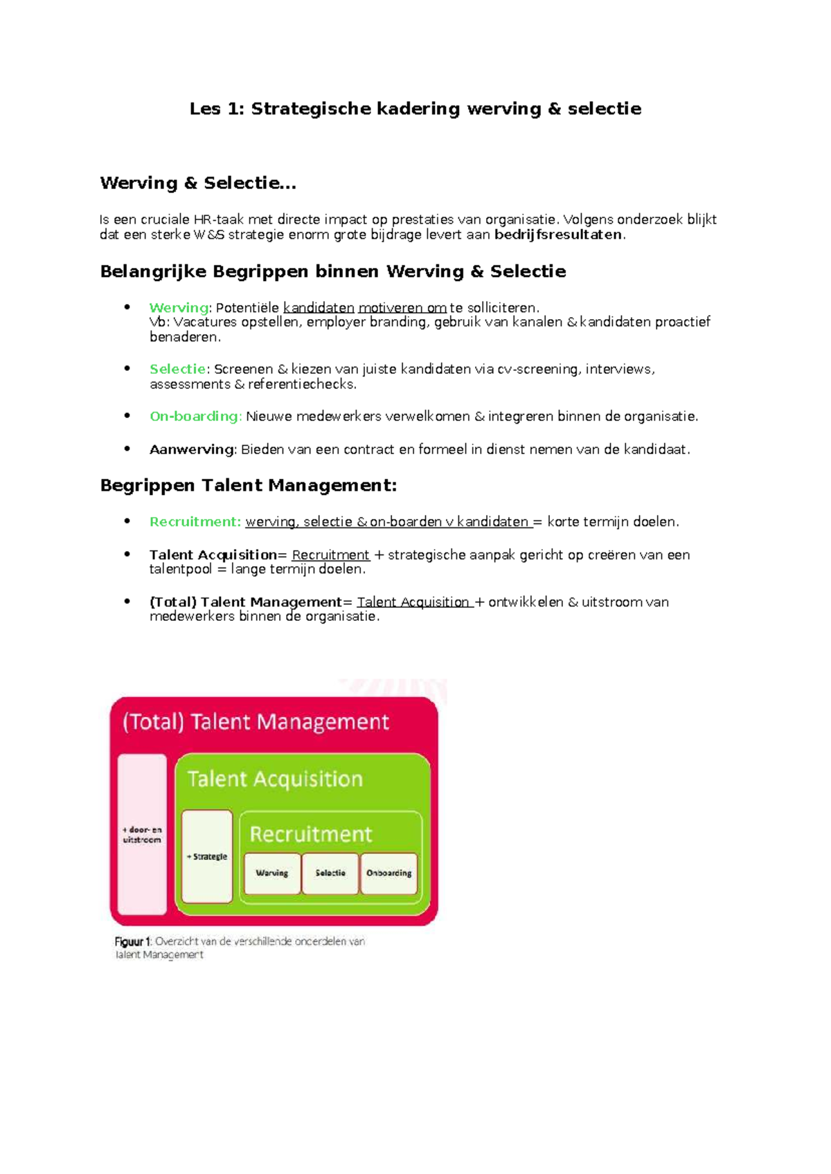 Samenvatting Werving & Selectie - Les 1: Strategische kadering werving ...