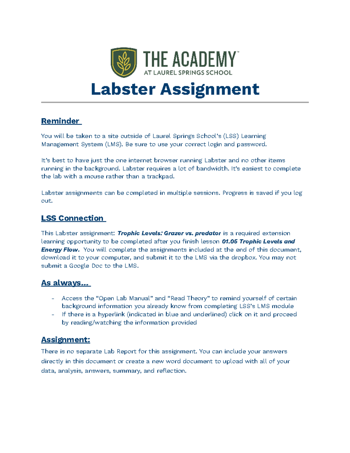 APES 1.05 Lab: Exploring Trophic Levels & Energy Flow in Ecosystems ...