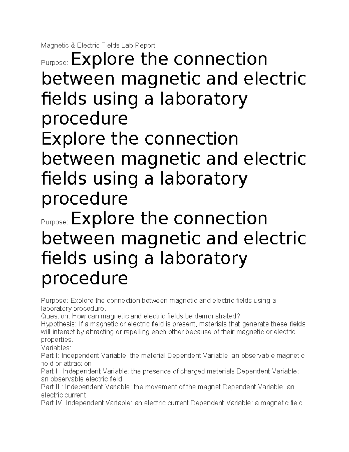Magnetic and Electric Fields Lab Report (PHYS 101) - Studocu