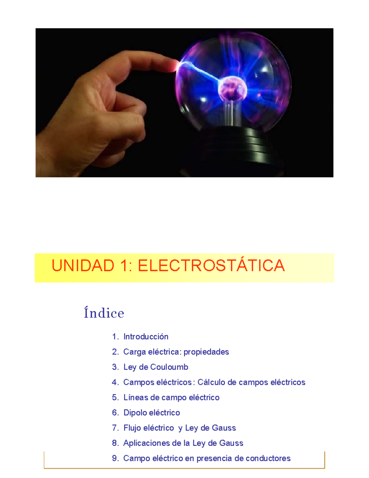 Lección 1: Campo Eléctrico y Ley de Coulomb - UNIDAD 1: ELECTROSTÁTICA ...