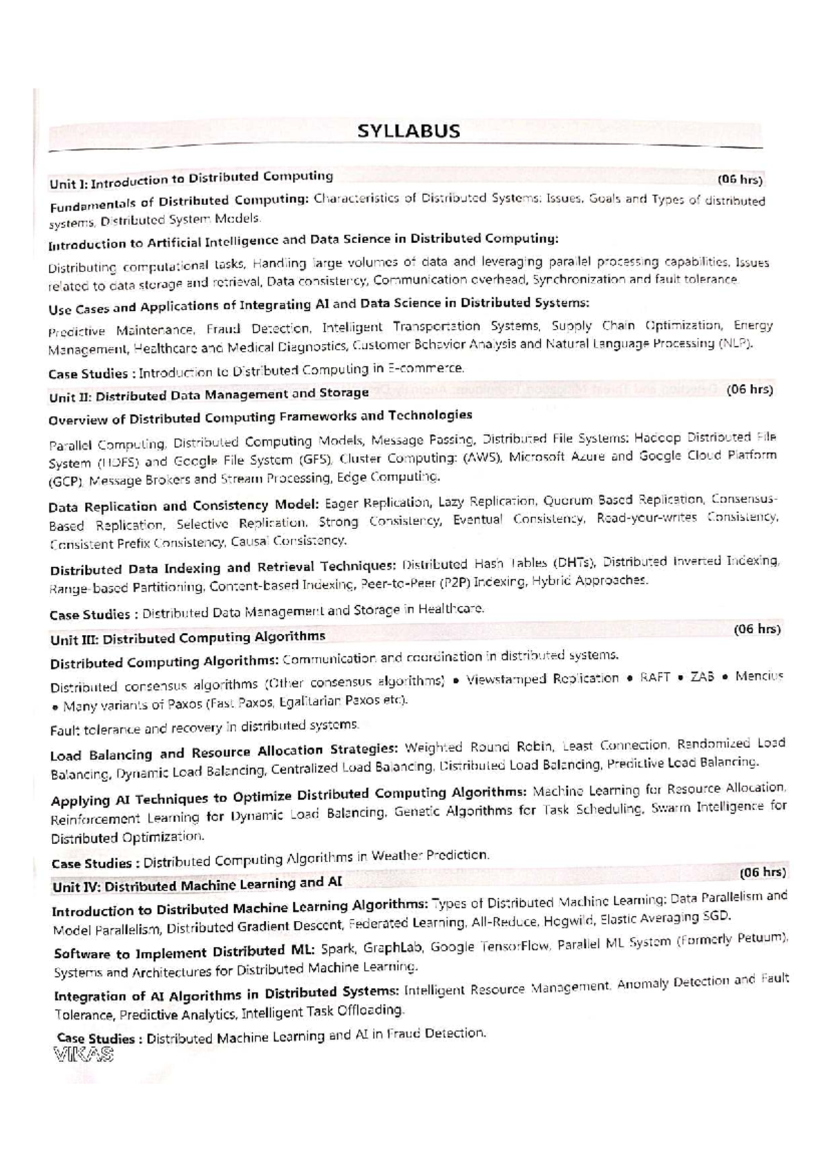 Distributed Computing Syllabus: AI & Data Science Integration (VIKAS ...