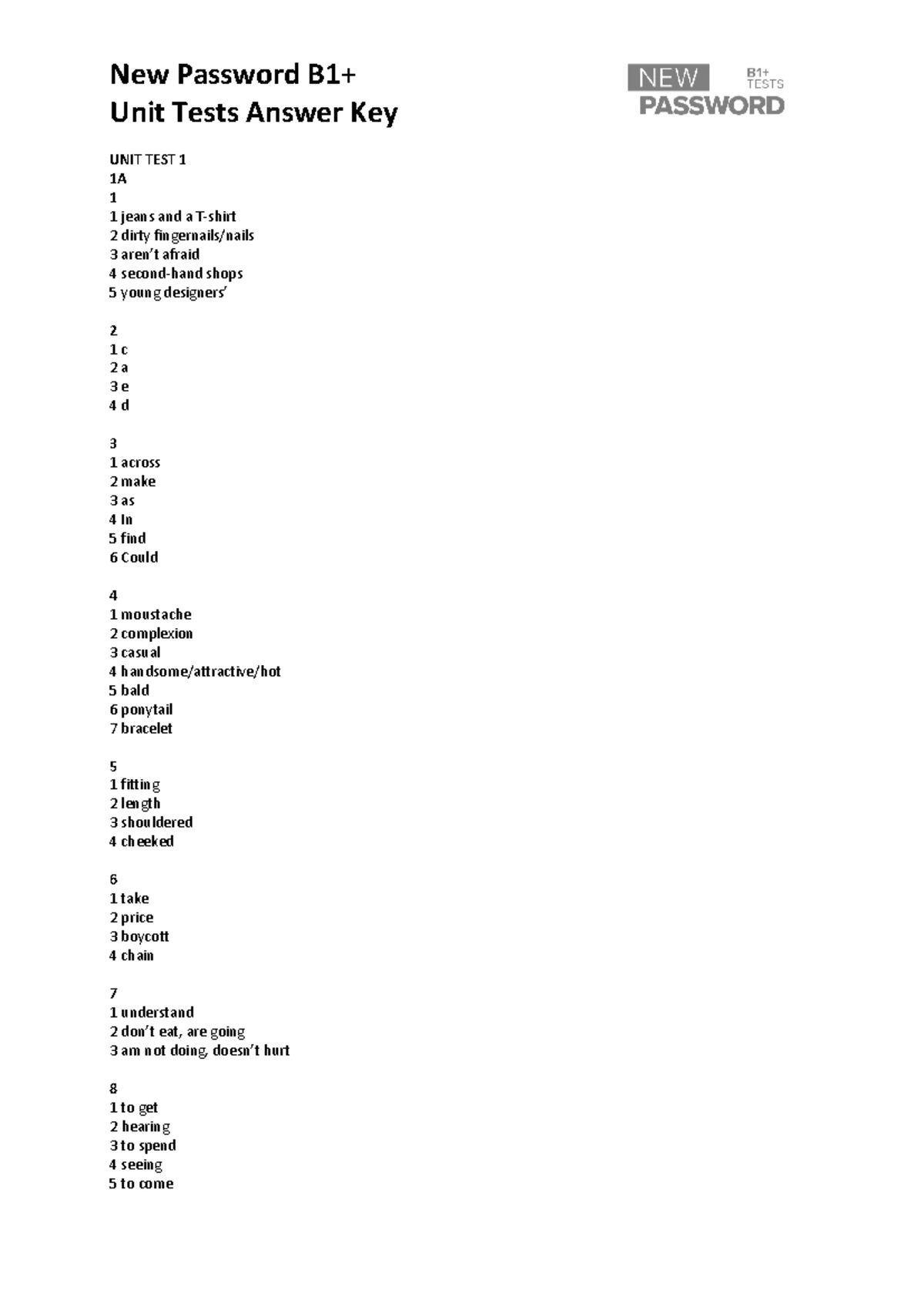 New Password B1+ UT 6A - Unit 6 Test for Group A - Studocu