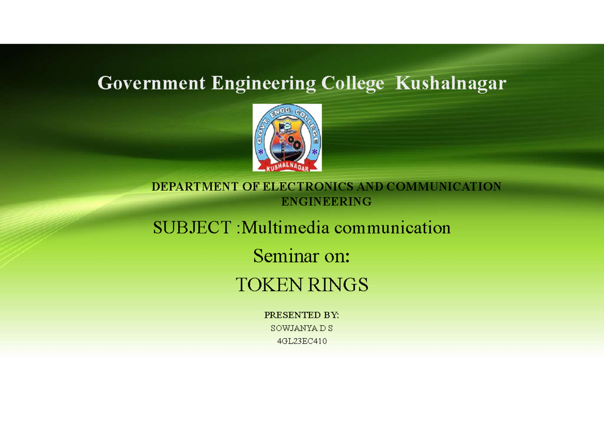 Seminar on Token Rings - 4GL23EC410 - Multimedia Communication - Studocu