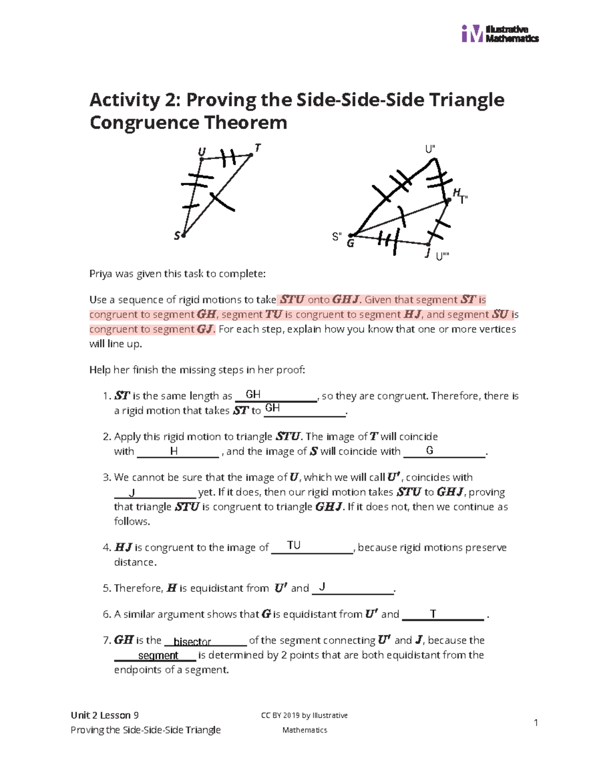 Geometry 2 9 2 Activity student task statements - Activity 2: Proving ...