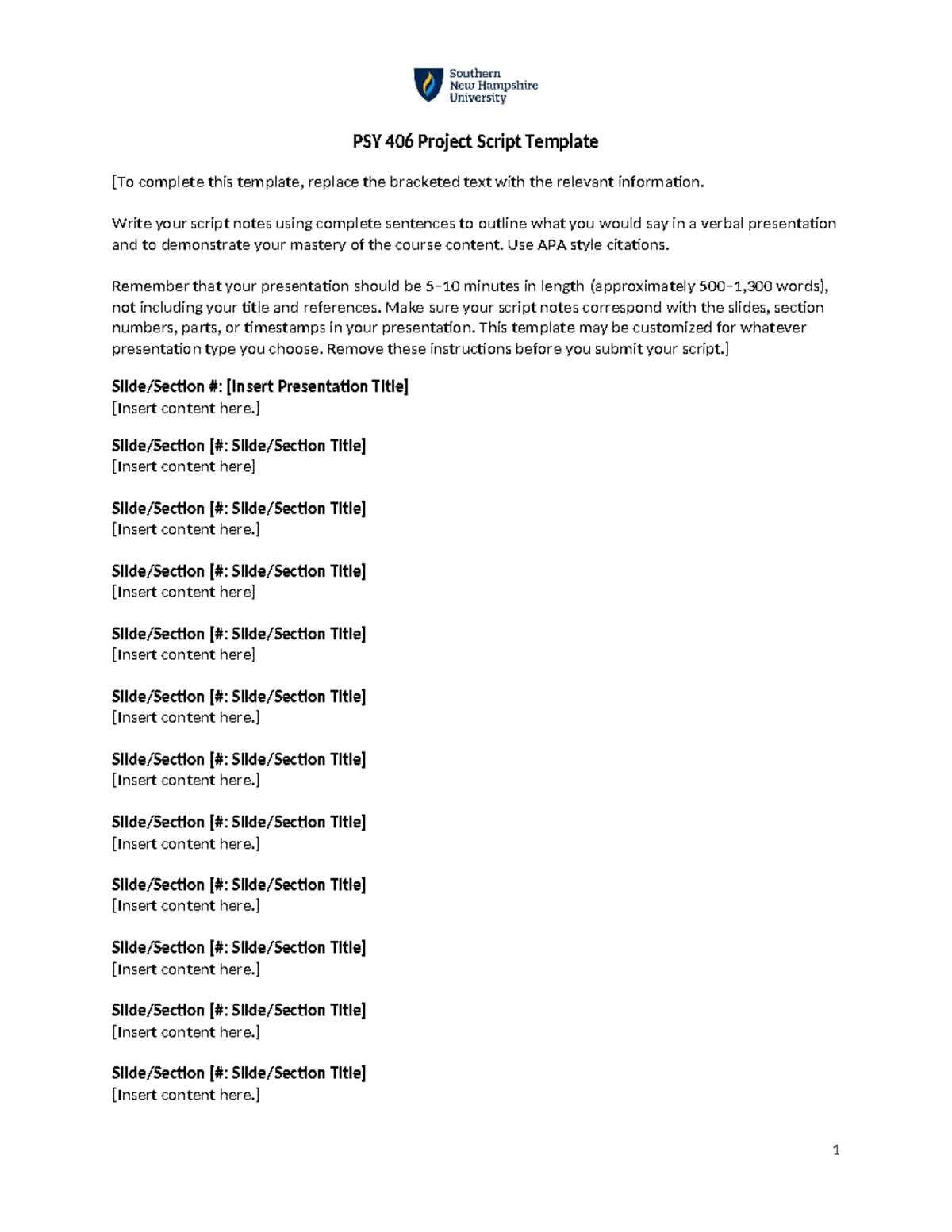 PSY 406 Project Presentation Script Template for Verbal Delivery - Studocu
